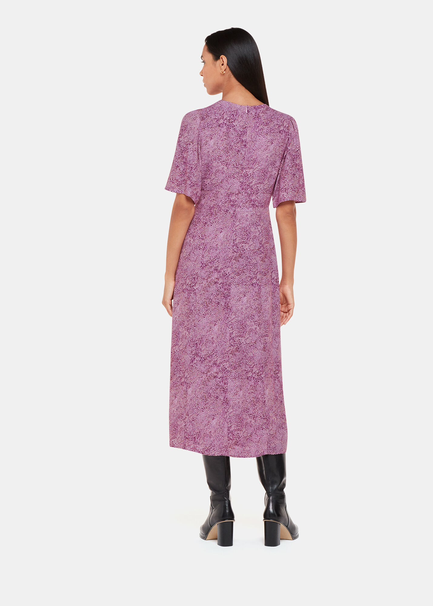 Pink/Multi Diagonal Snake Midi Dress | WHISTLES | Whistles UK