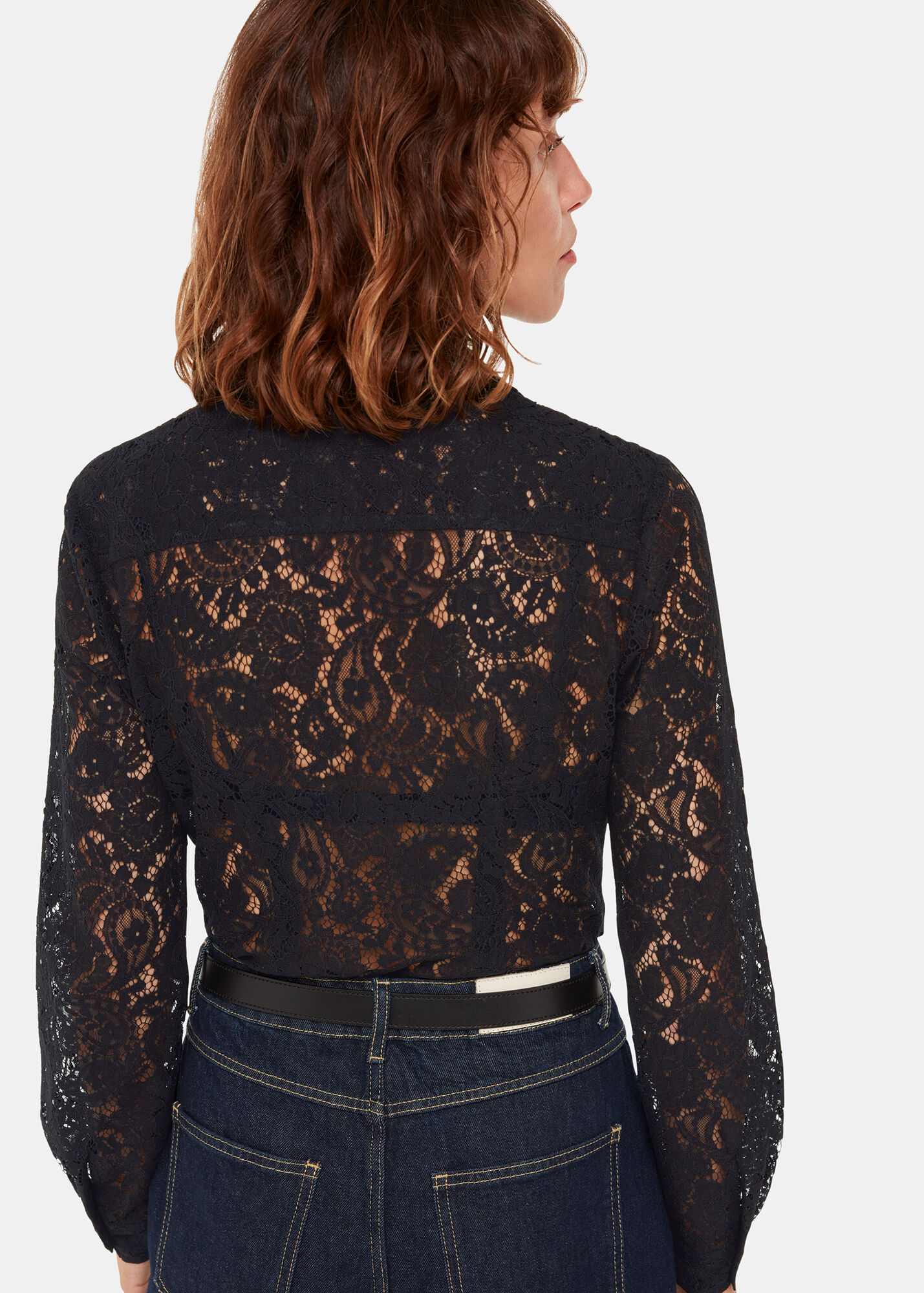 Black Lucy Seam Detail Lace Shirt | WHISTLES | Whistles UK