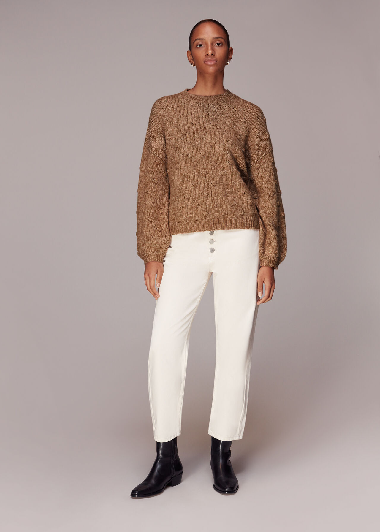 Neutral Bobble Knitted Jumper | WHISTLES | Whistles US