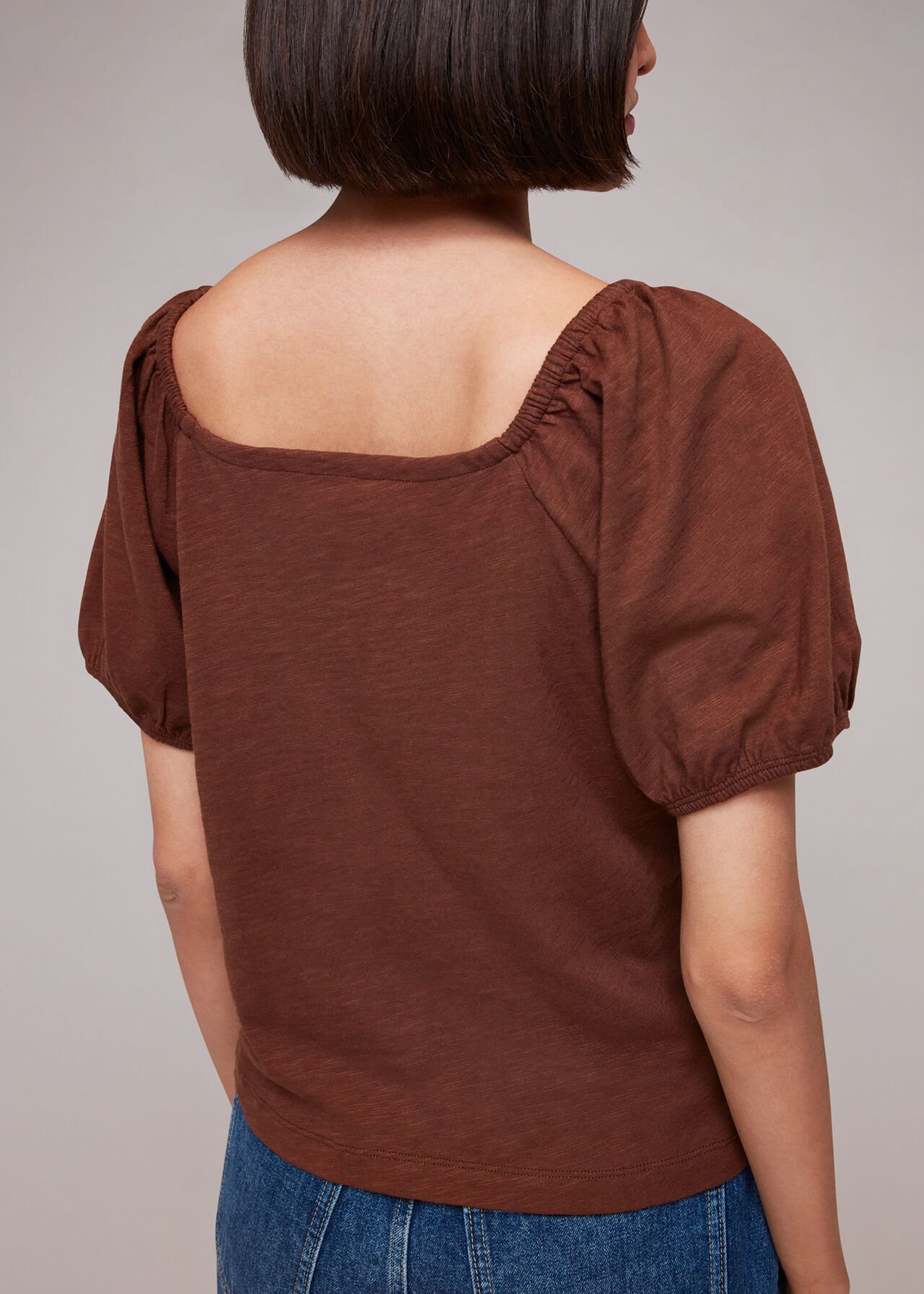 Brown Square Neck Puff Sleeve Top Whistles