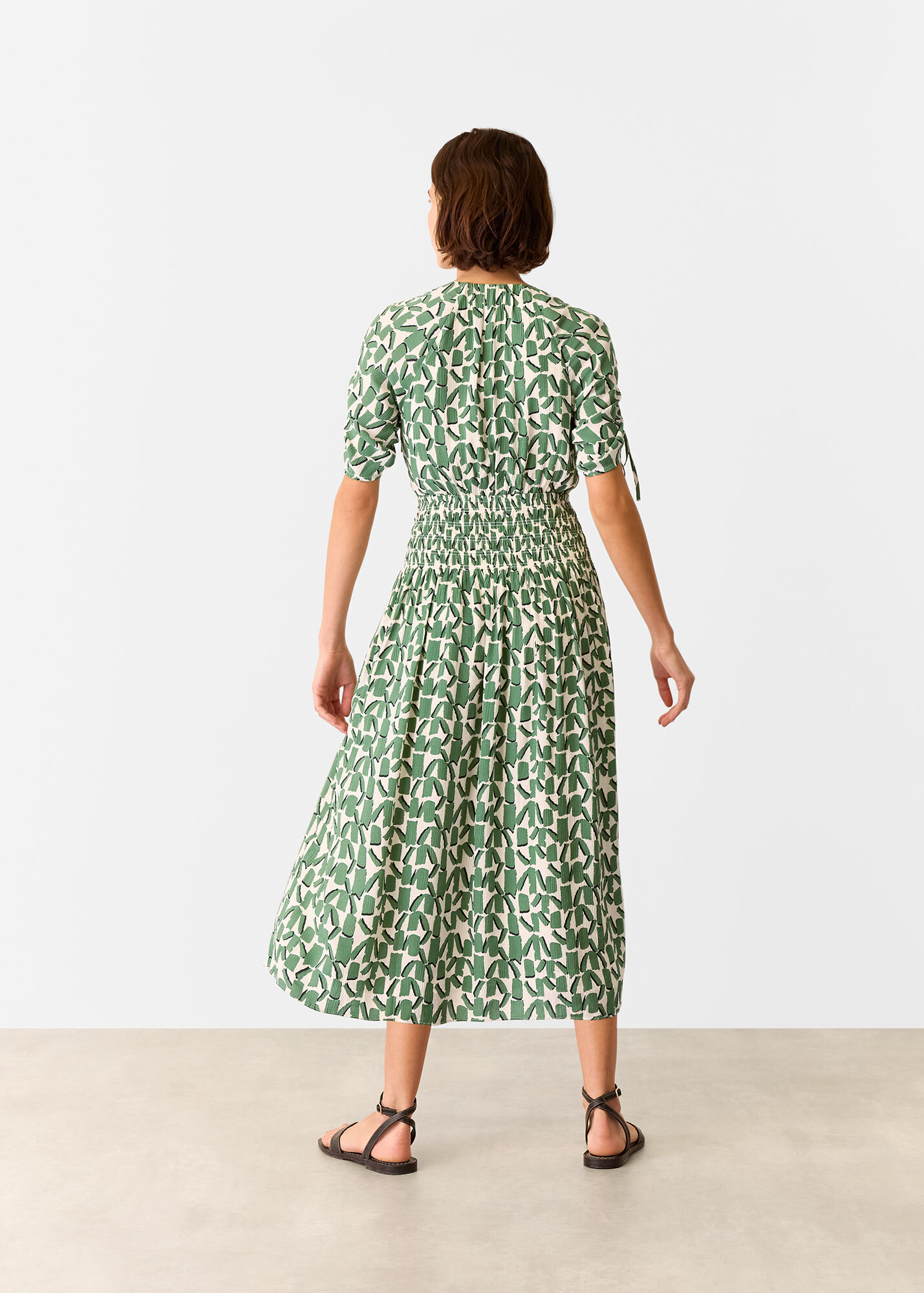 Ivory/Multi Abstract Squares Midi Dress | WHISTLES | Whistles UK