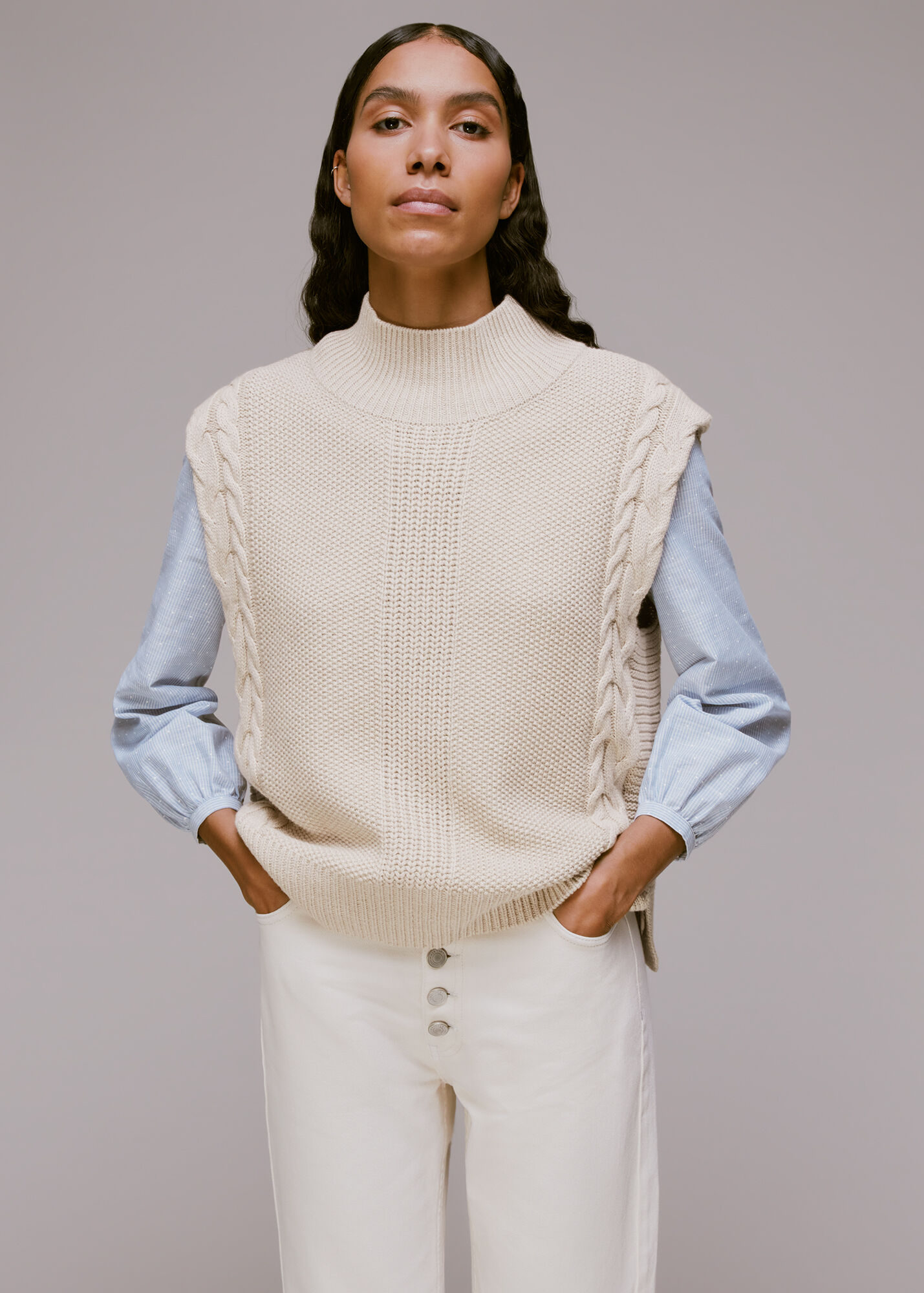 Oatmeal Sleeveless Cable Tank | WHISTLES | Whistles UK