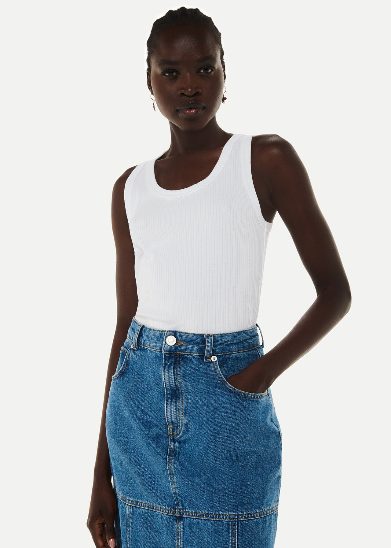 White Ultimate Ribbed Scoop Vest | WHISTLES | Whistles ROW