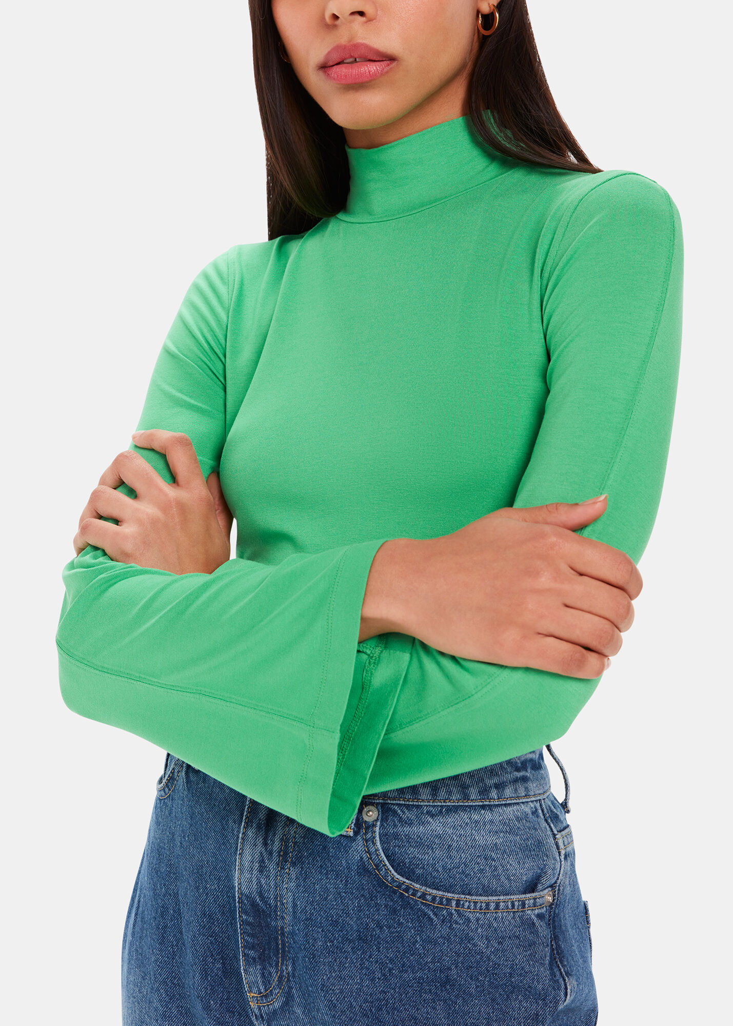 Green Wide Sleeve High Neck Top | WHISTLES | Whistles UK