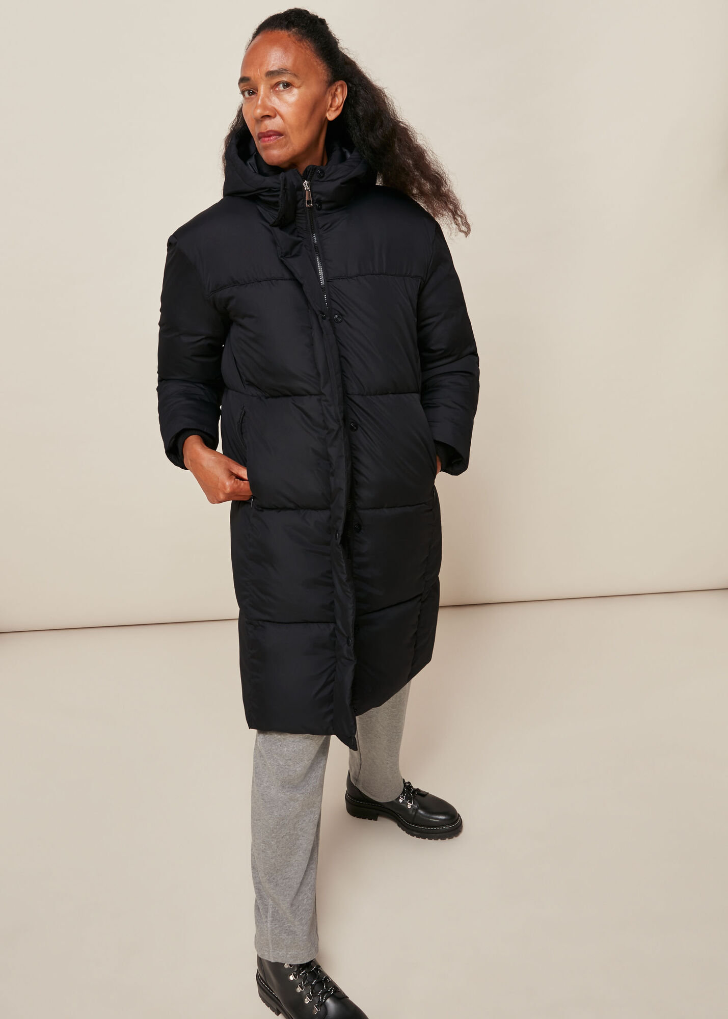 Black Hooded Puffer Jacket | WHISTLES | Whistles UK