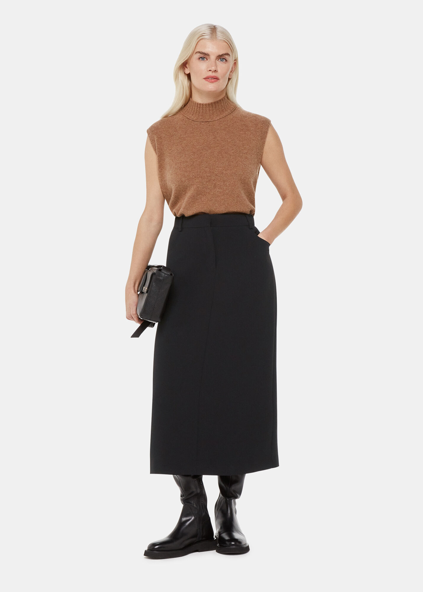 Black Abigail Tailored Midi Skirt | WHISTLES | Whistles UK