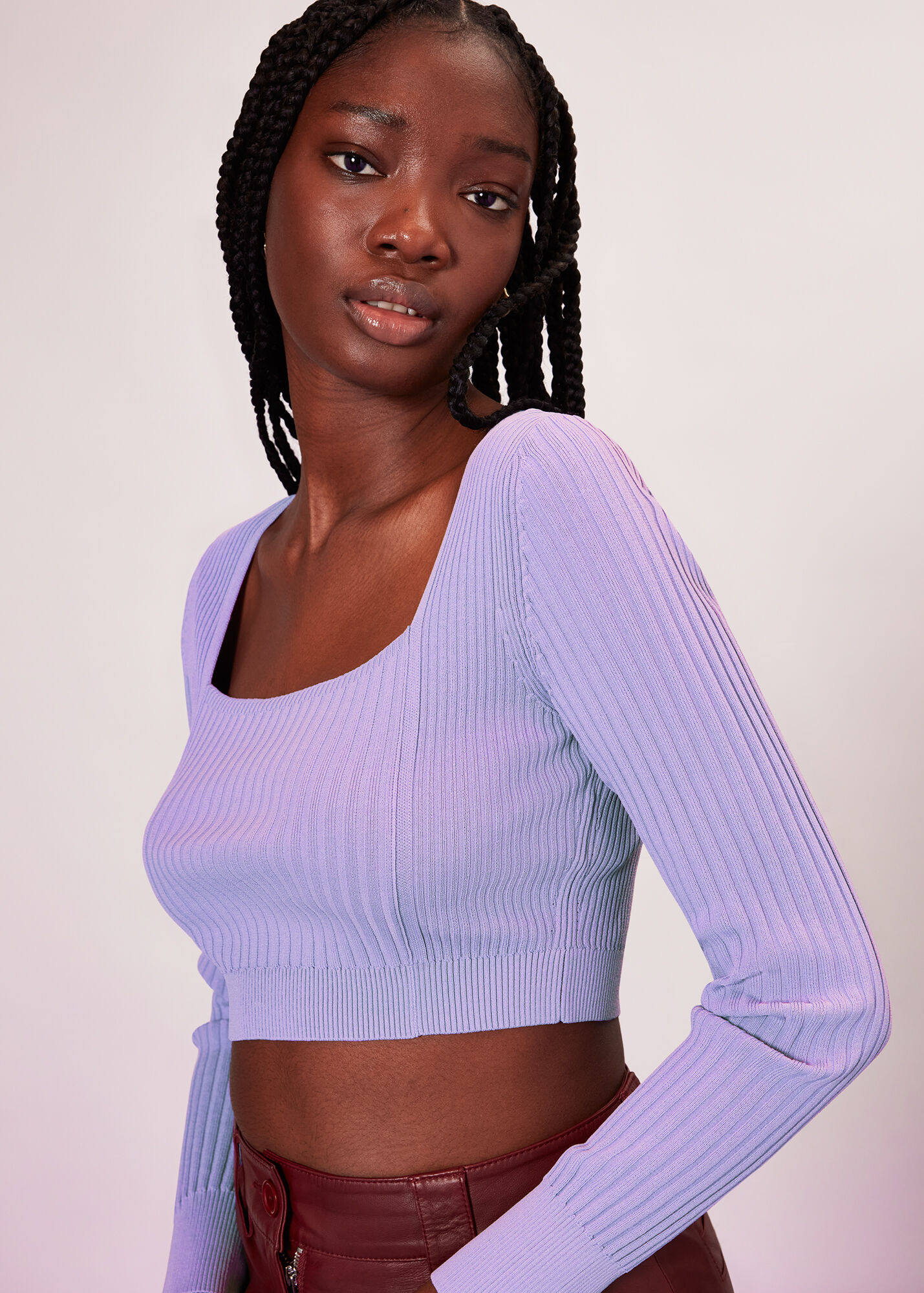 Lilac Square Neck Rib Knit | WHISTLES | Whistles AU