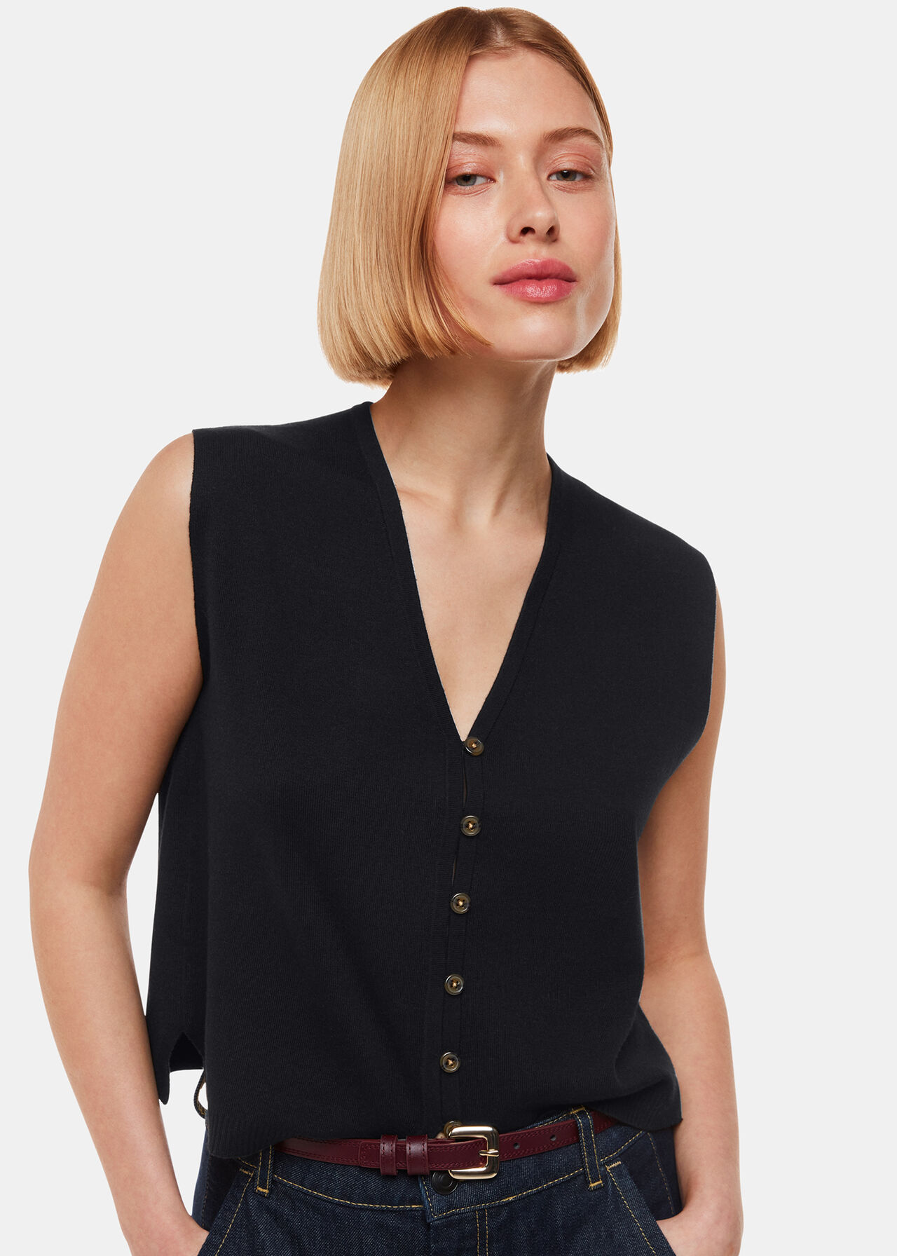 Black Bailey Button Through Tank | WHISTLES | Whistles UK