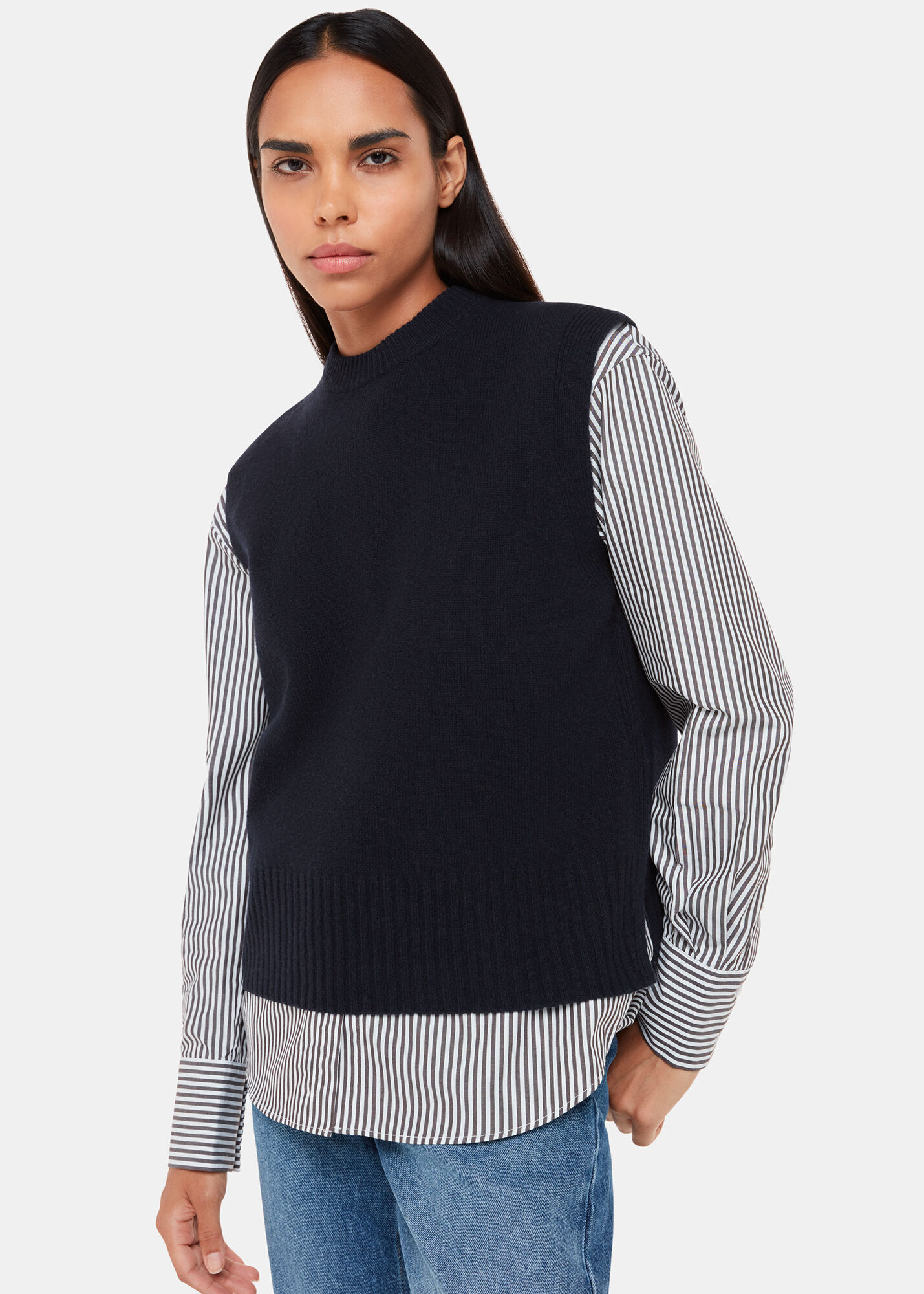 Navy Wool Sleeveless Tank | WHISTLES | Whistles UK