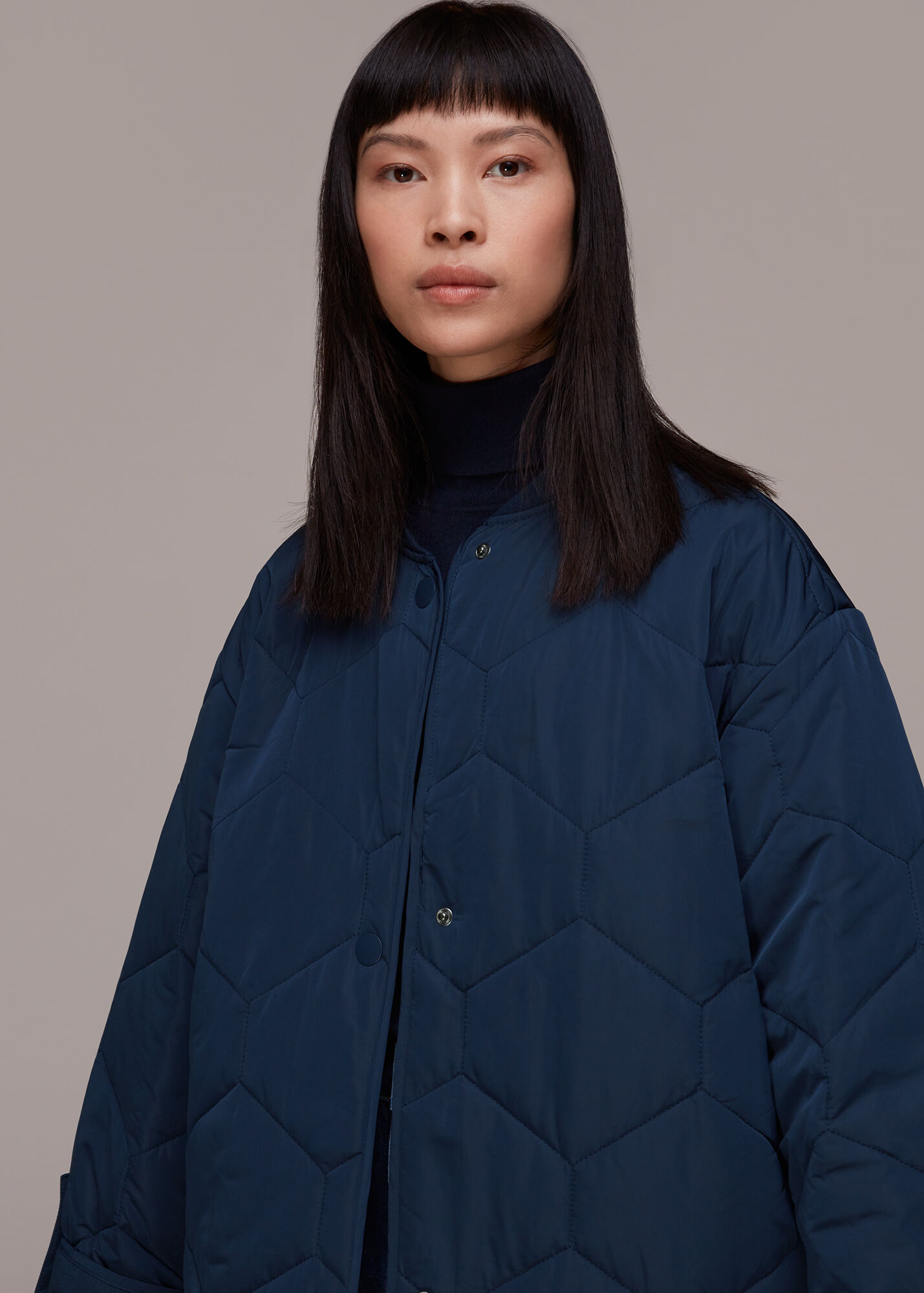 Navy Longline Quilted Coat | WHISTLES