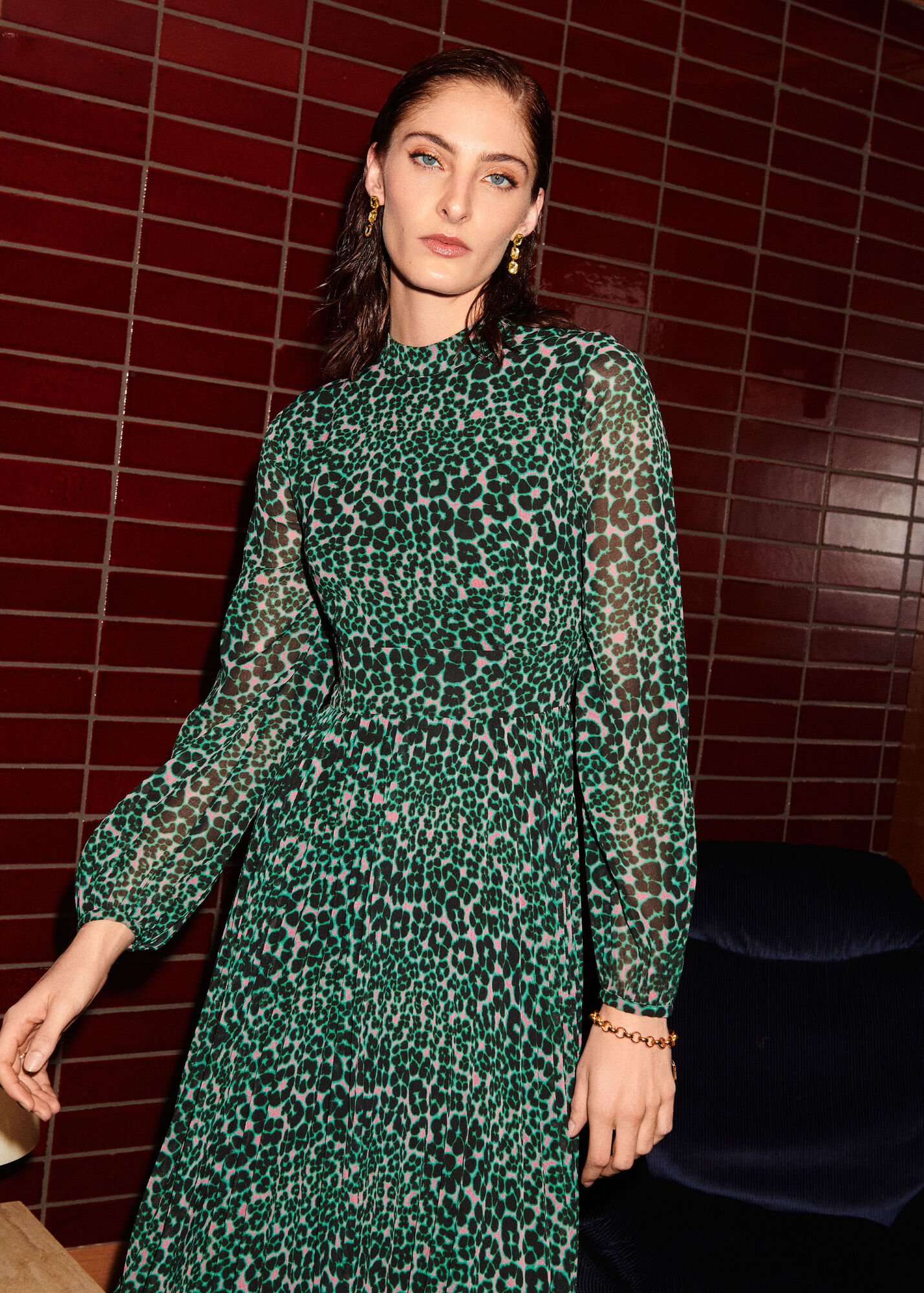 Multicolour Petal Animal Pleated Dress | WHISTLES | Whistles UK