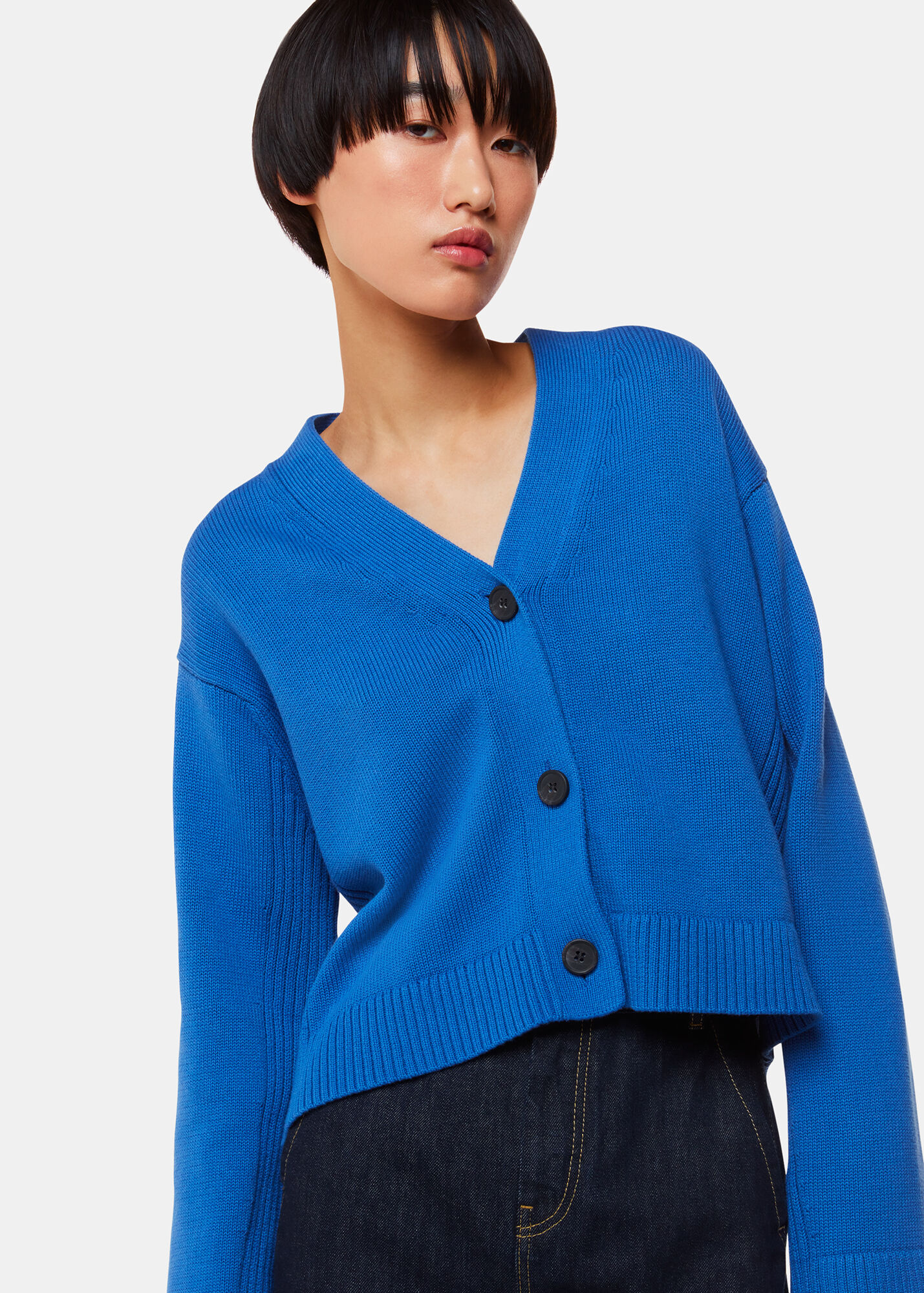 Cobalt Blue Nina Button Front Cardigan | WHISTLES | Whistles UK