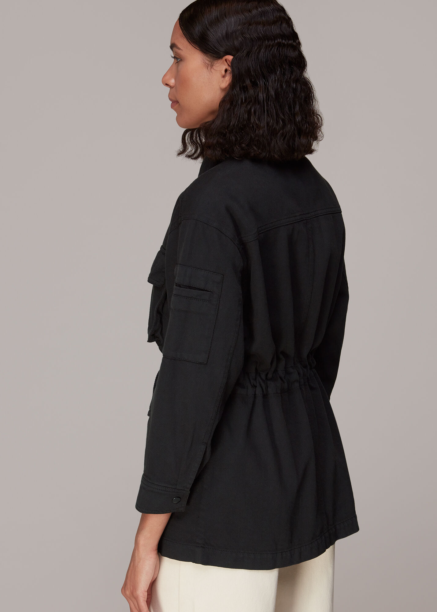 Washed Black Carly Cargo Military Jacket | WHISTLES | Whistles US