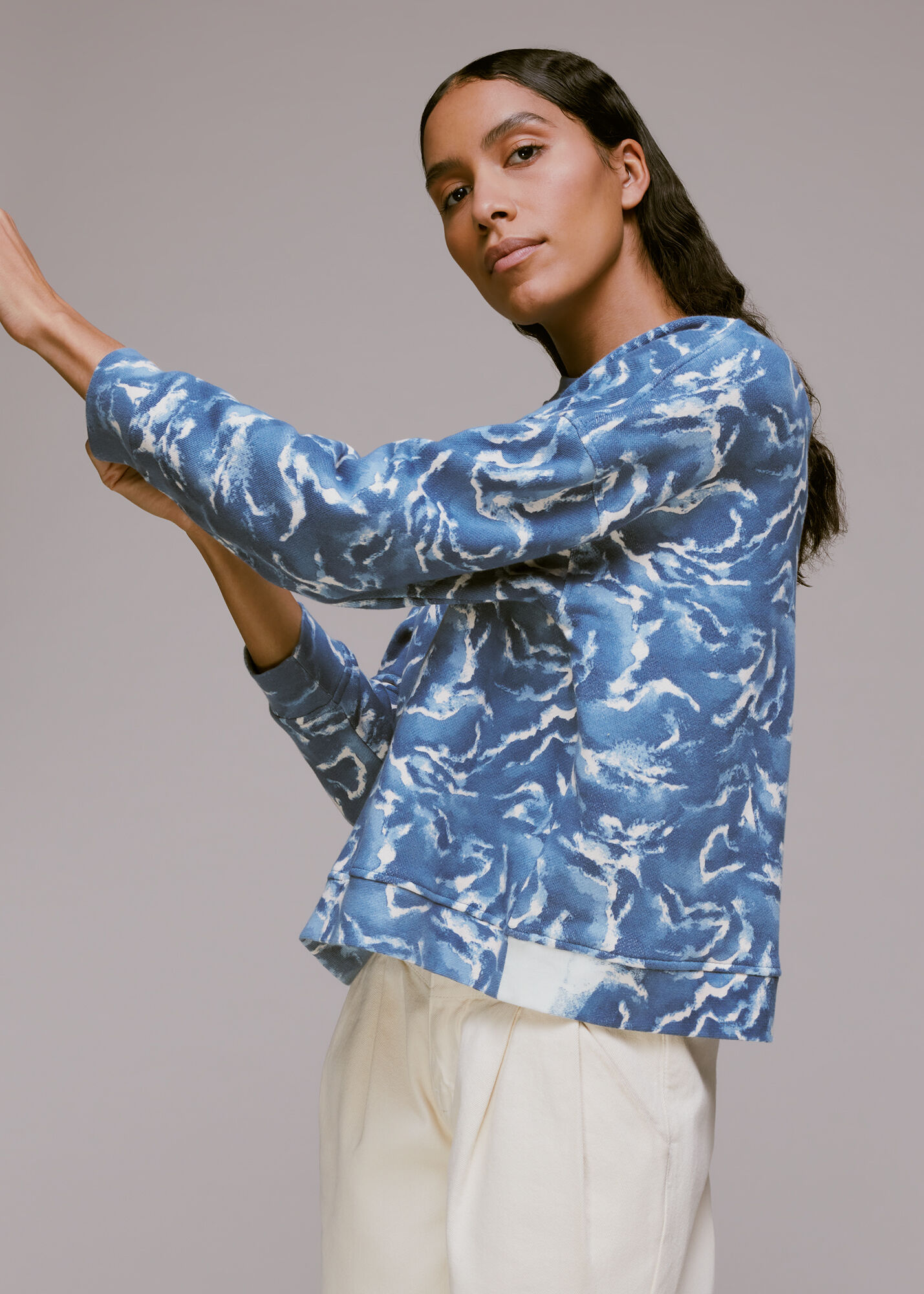 Blue/Multi Watercolour Zebra Sweat | WHISTLES | Whistles UK