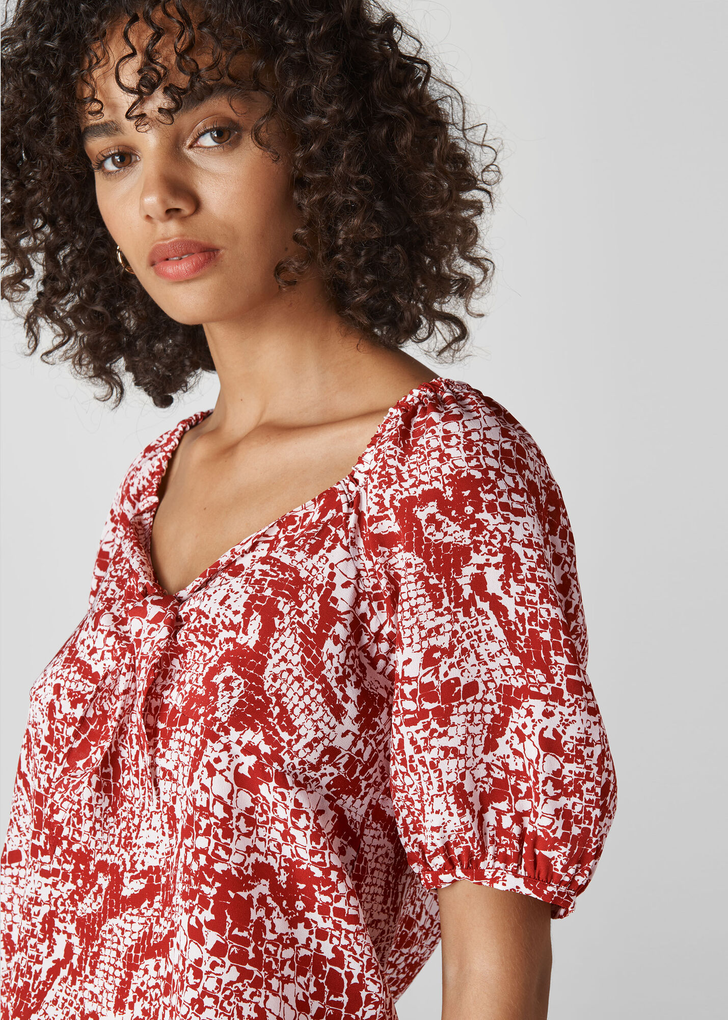 Red/Multi Snake Print Silk Top | WHISTLES