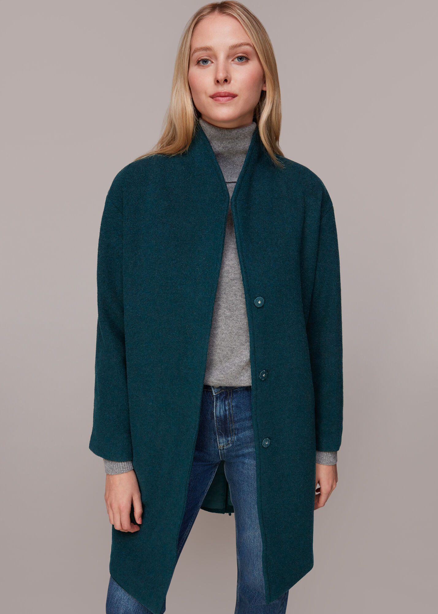Green Funnel Neck Wool Wrap Coat | Whistles | Whistles UK