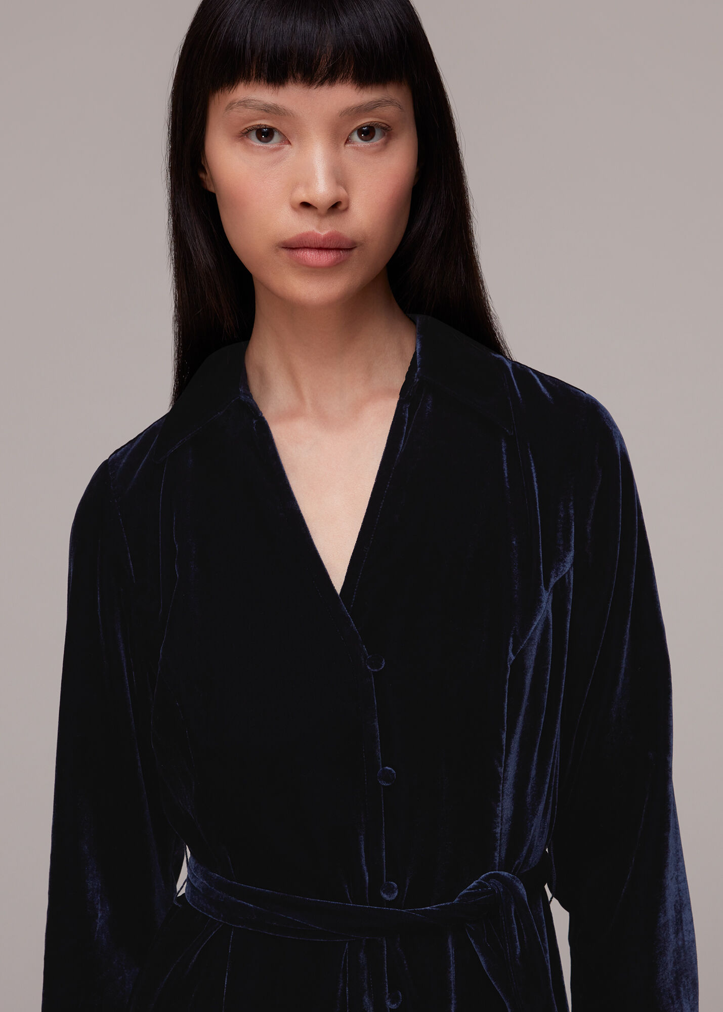 Navy Velvet Wrap Mini Dress | WHISTLES