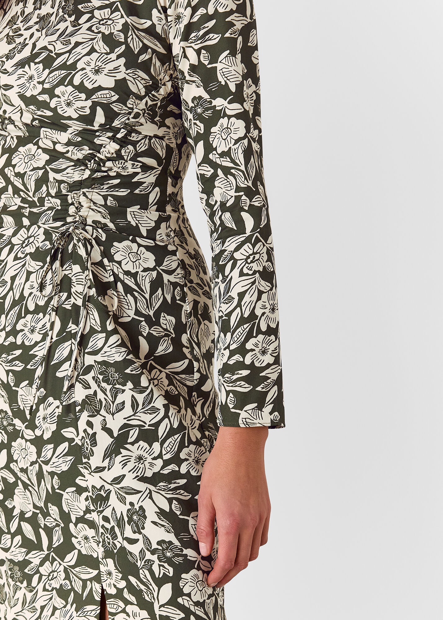 Green/Multi Cut Stems Ruched Side Dress | WHISTLES | Whistles AU