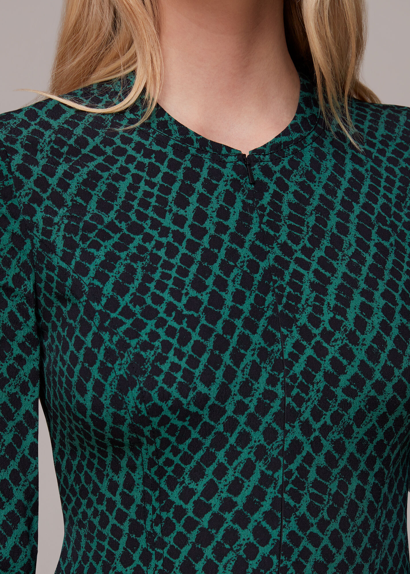 Green/Multi Brushed Geo Print Midi Dress | WHISTLES | Whistles UK