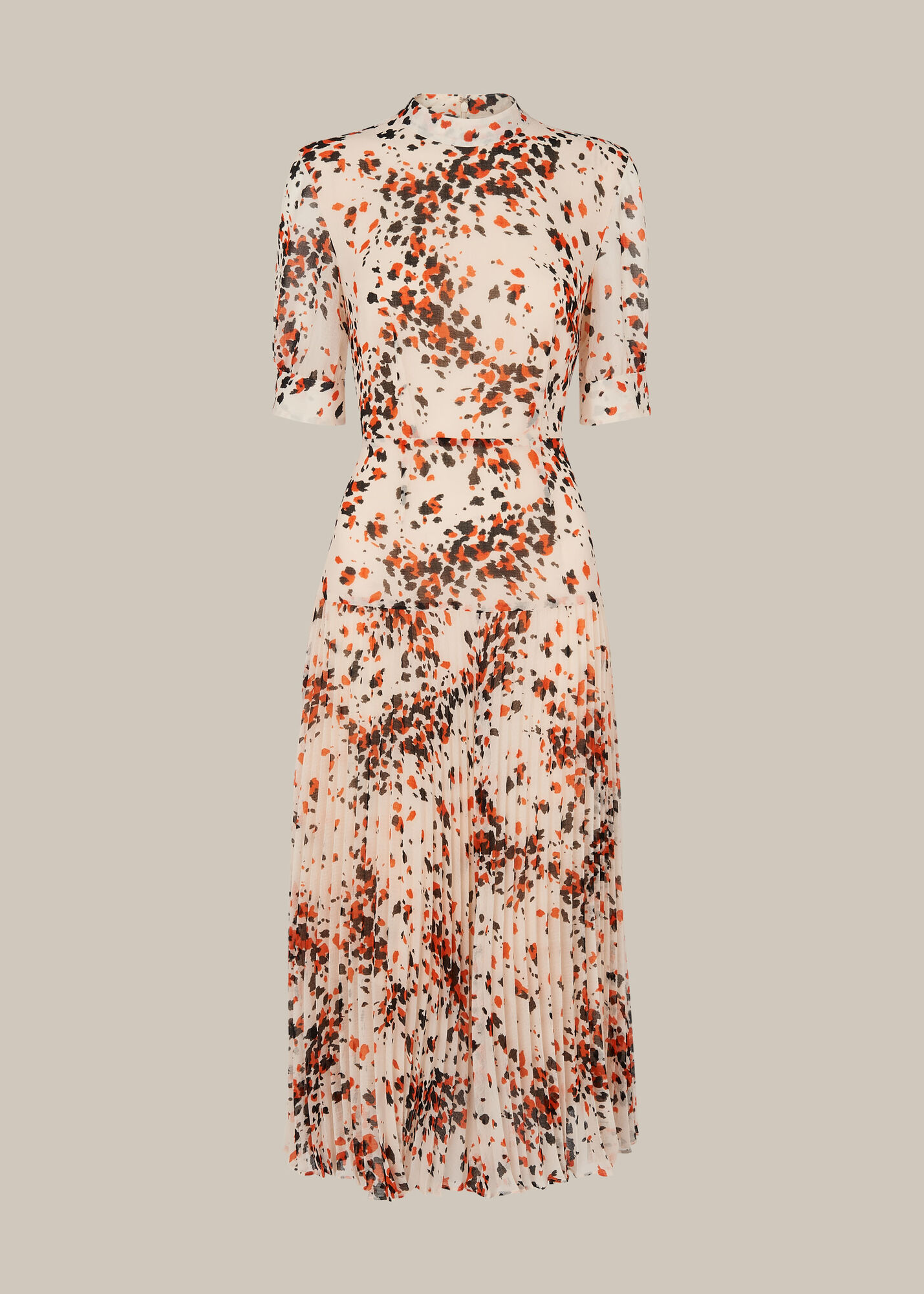 Orange/Multi Mottled Animal Pleated Dress | WHISTLES | Whistles UK