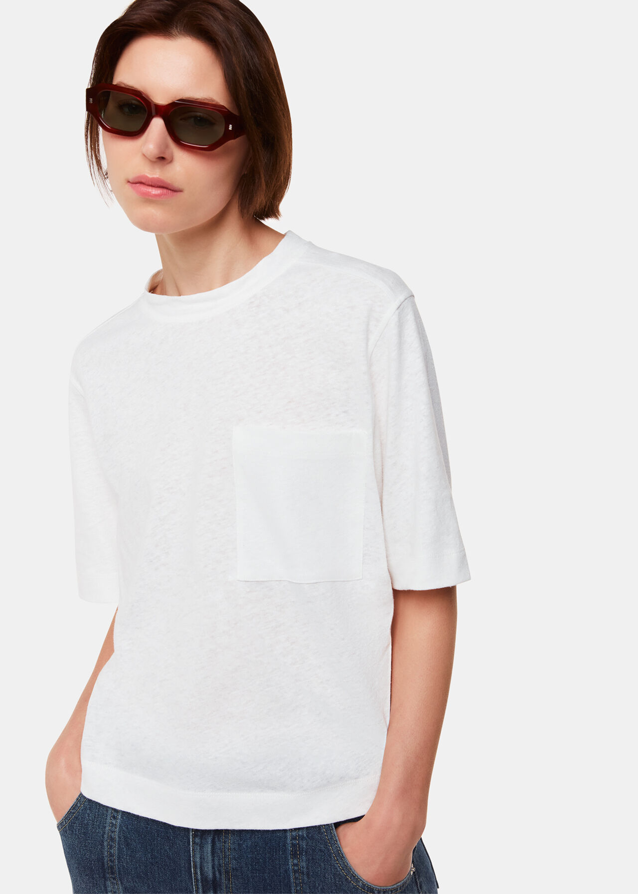 White Linen Pocket Blend Tee | WHISTLES | Whistles US