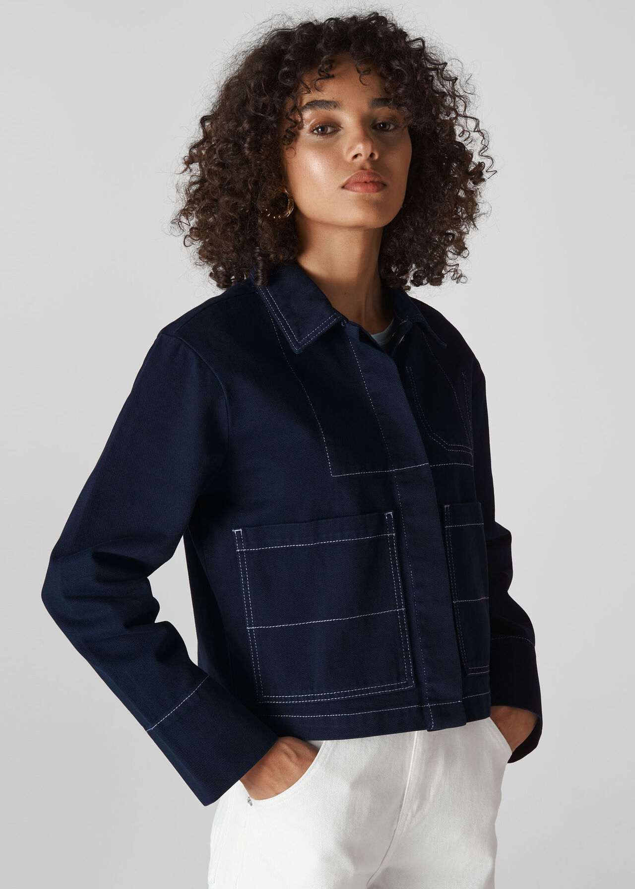 Navy Patch Pocket Utility Jacket | WHISTLES | Whistles UK