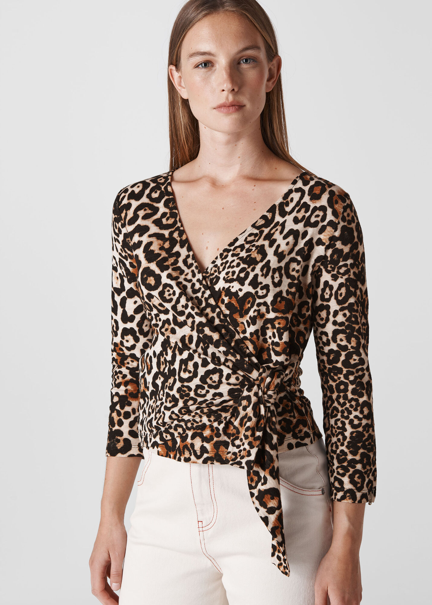 Multicolour Leopard Print Wrap Tie Top | WHISTLES | Whistles UK