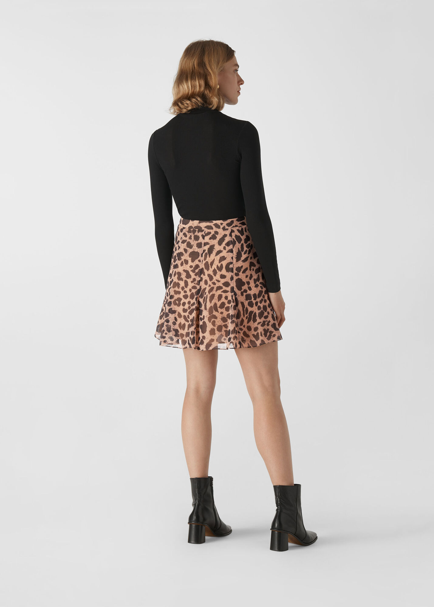Leopard Print Brushed Cheetah Flippy Skirt | WHISTLES | Whistles UK