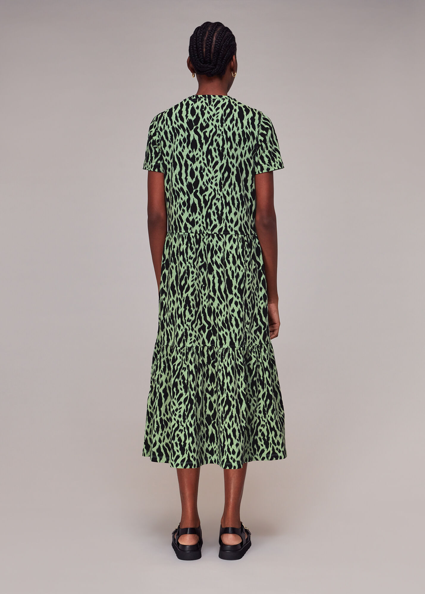 Green/Multi Zebra Tiered Jersey Dress | WHISTLES | Whistles UK