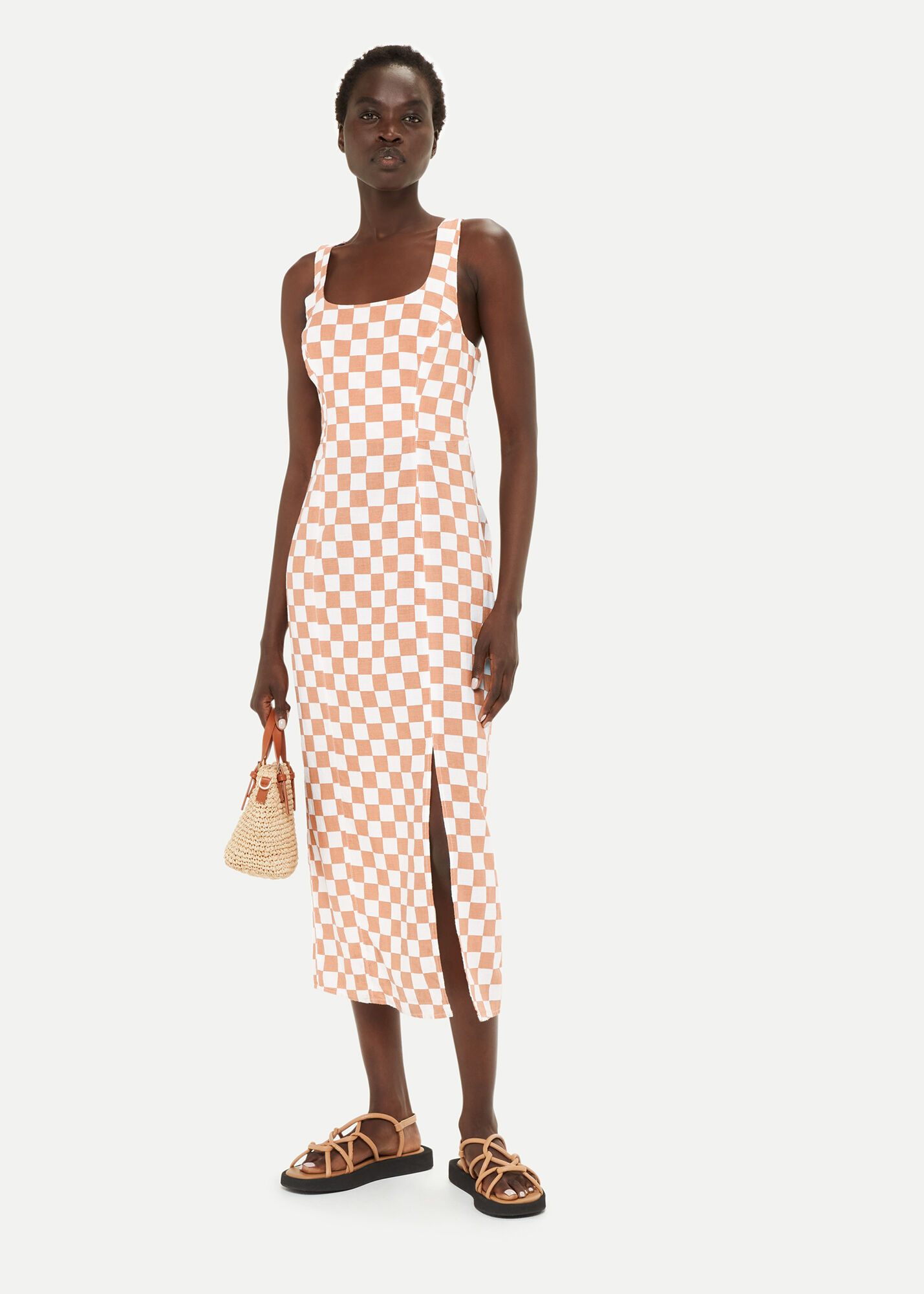 Multicolour Linen Blend Checkerboard Dress | WHISTLES | Whistles UK