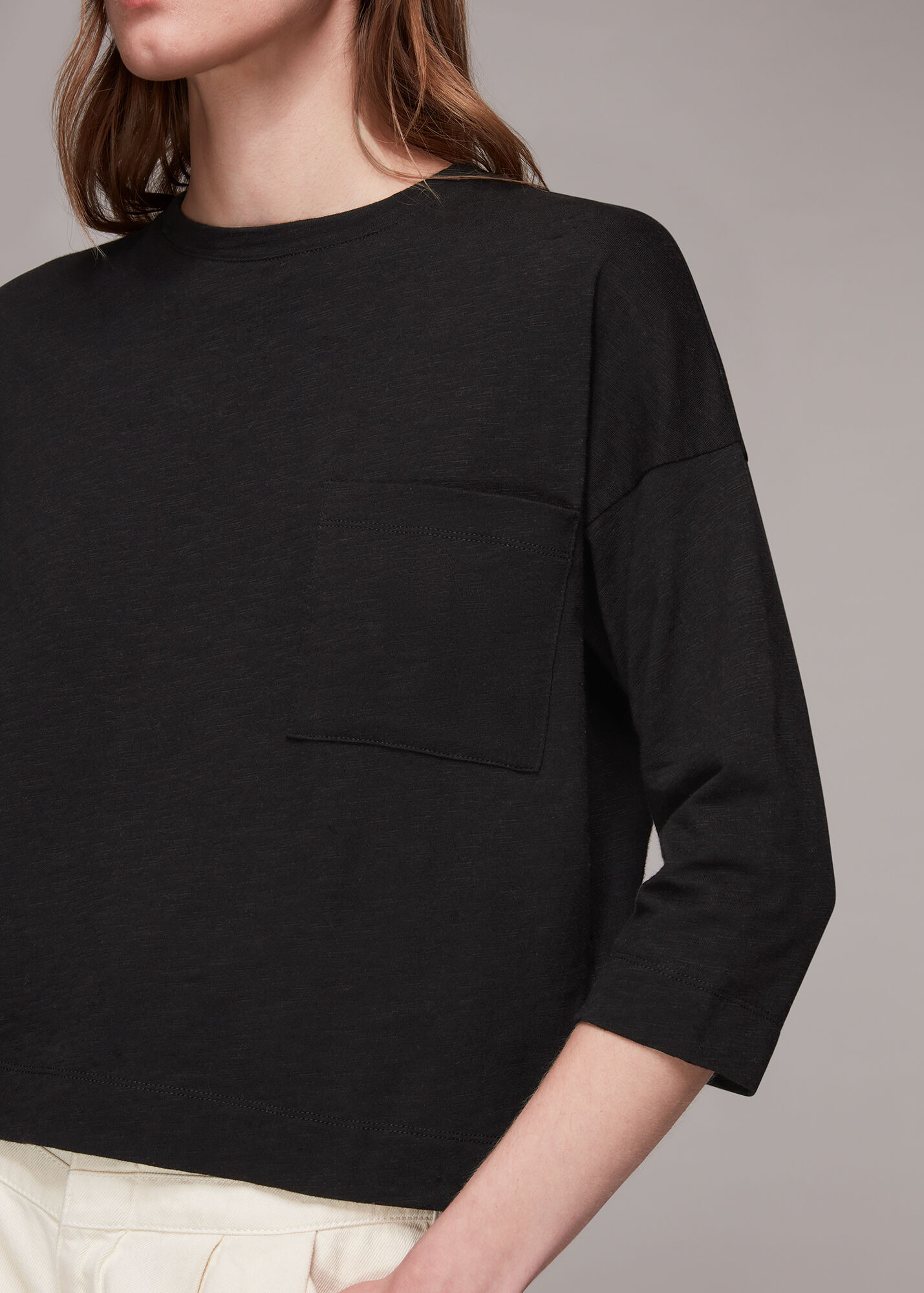 Black Long-Sleeve Top with Pocket | 100% Cotton | Whistles