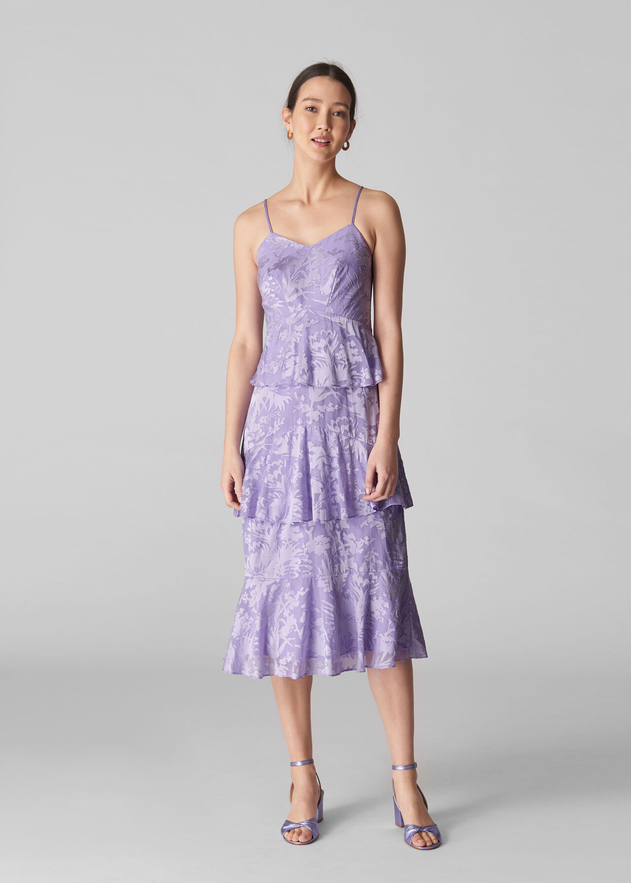 Lilac Luisa Satin Devore Dress | WHISTLES