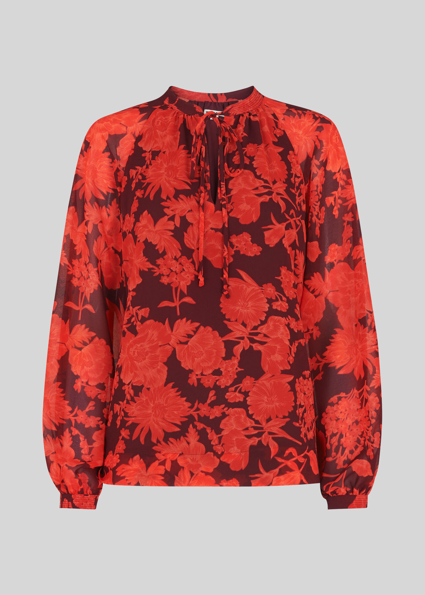 Red/Multi Tie Neck Blouse | WHISTLES | Whistles UK