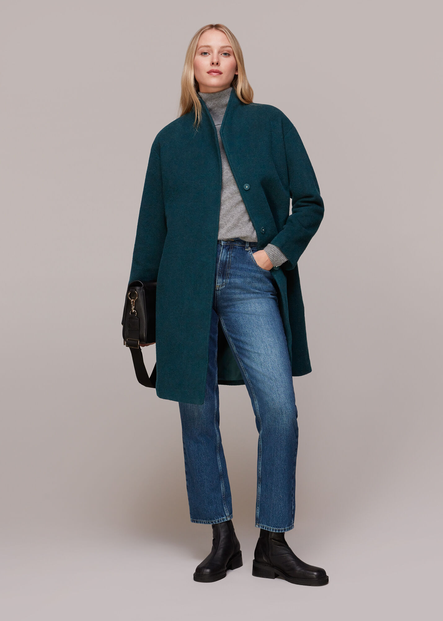 Green Funnel Neck Wool Wrap Coat | Whistles | Whistles UK