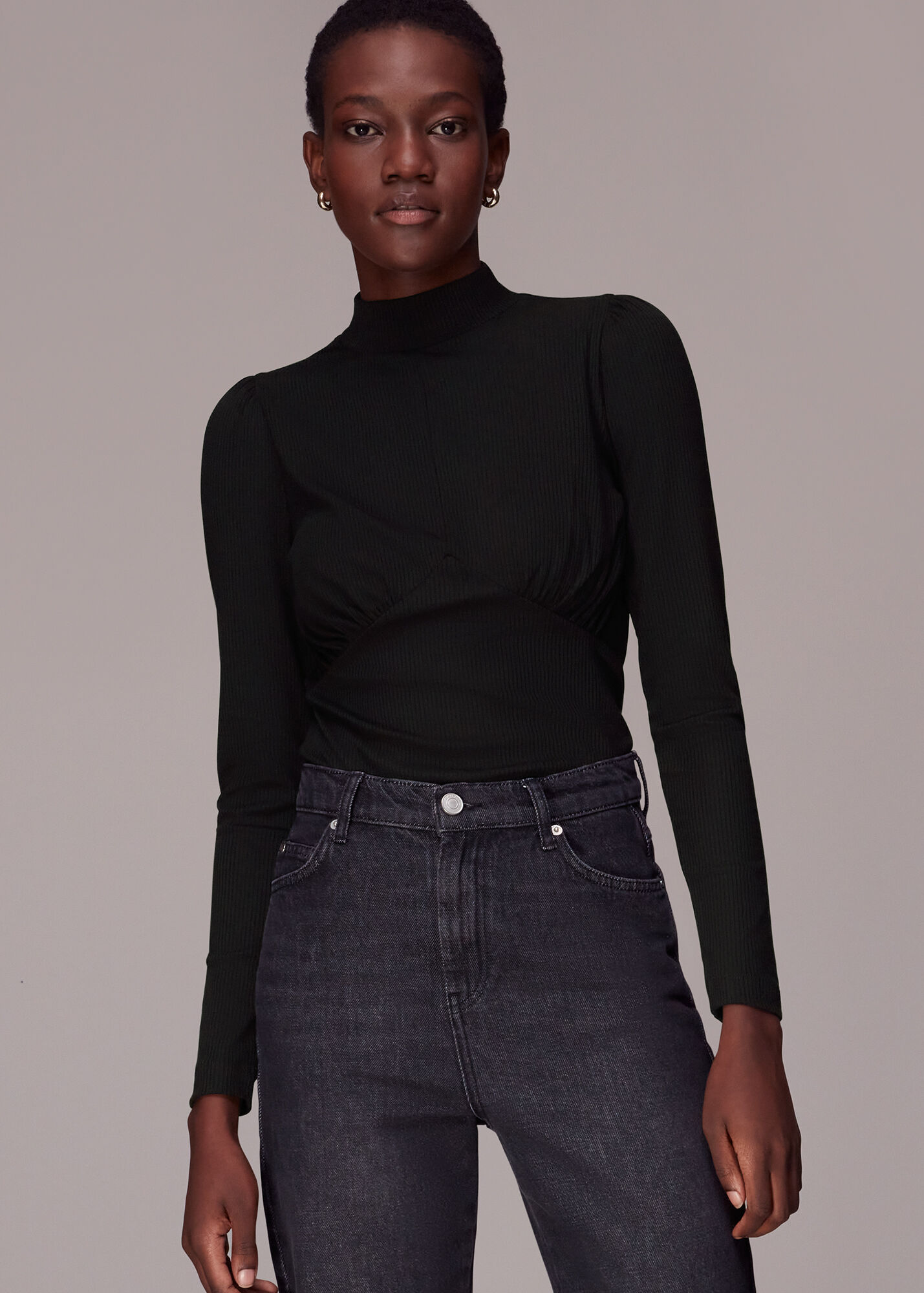 Black Gathered Bust Top | WHISTLES | Whistles UK