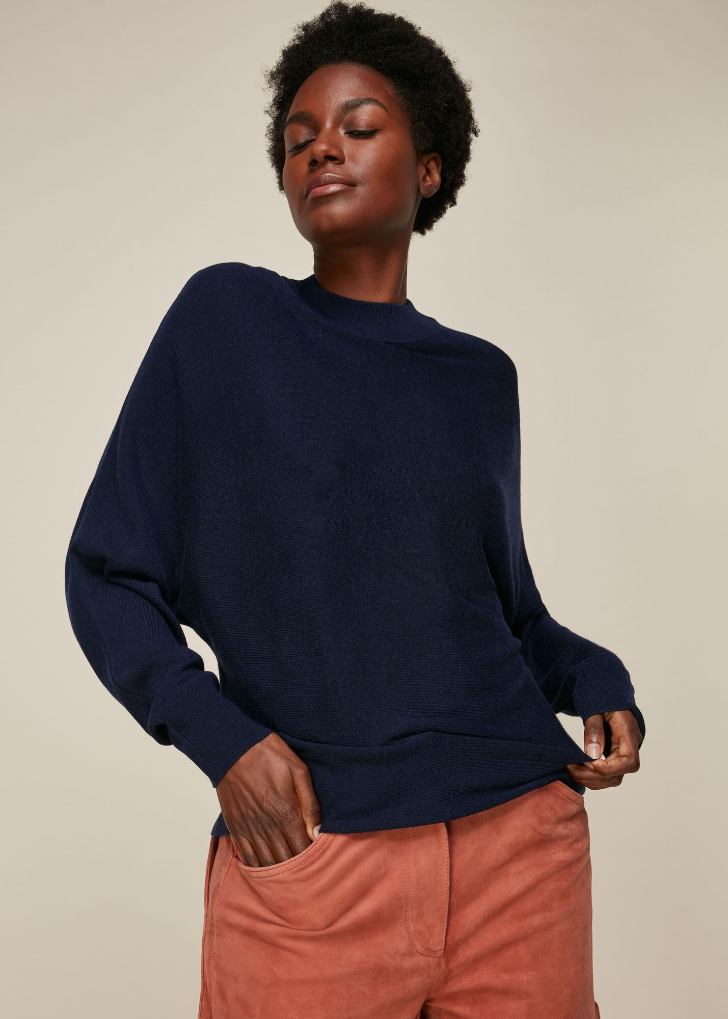 Navy Dolman Silk Mix Knit | WHISTLES | Whistles UK