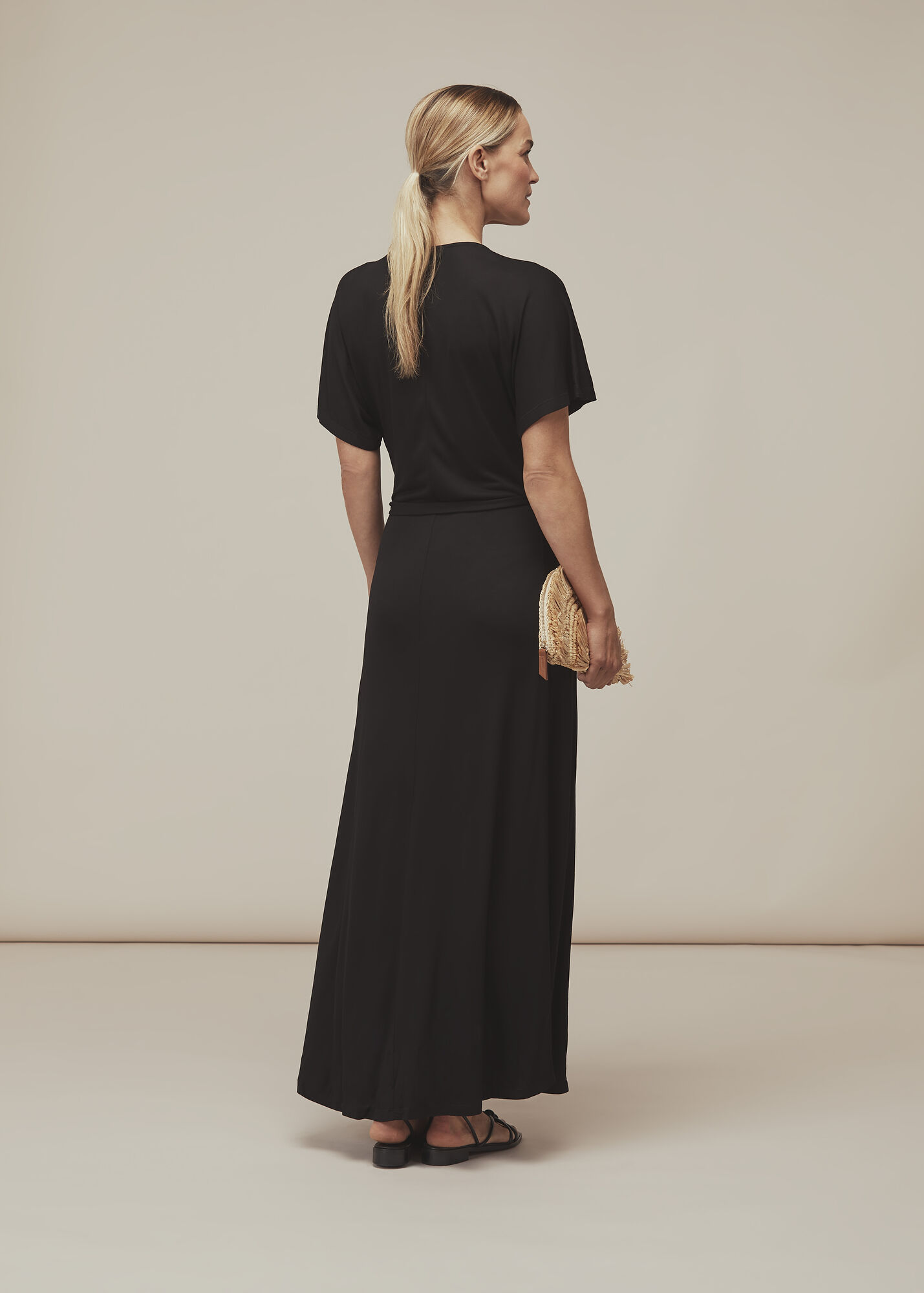 Black Jersey Wrap Midi Dress | WHISTLES | Whistles UK