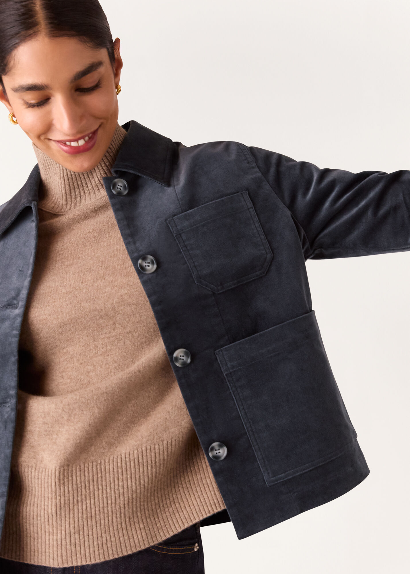 Women's Dark Grey Brushed Cotton Boxy Jacket | Whistles UK