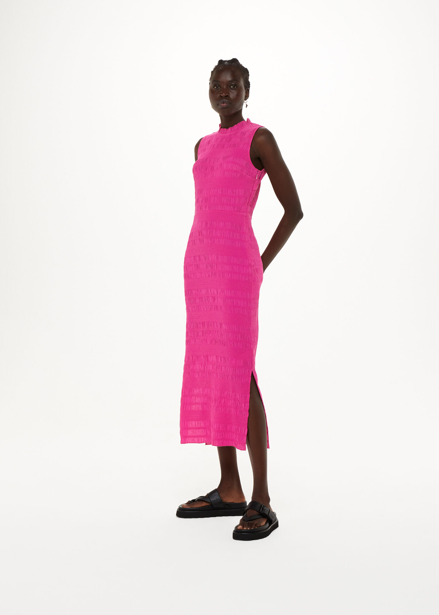 Pink Maya Plisse Midi Dress | WHISTLES | Whistles UK