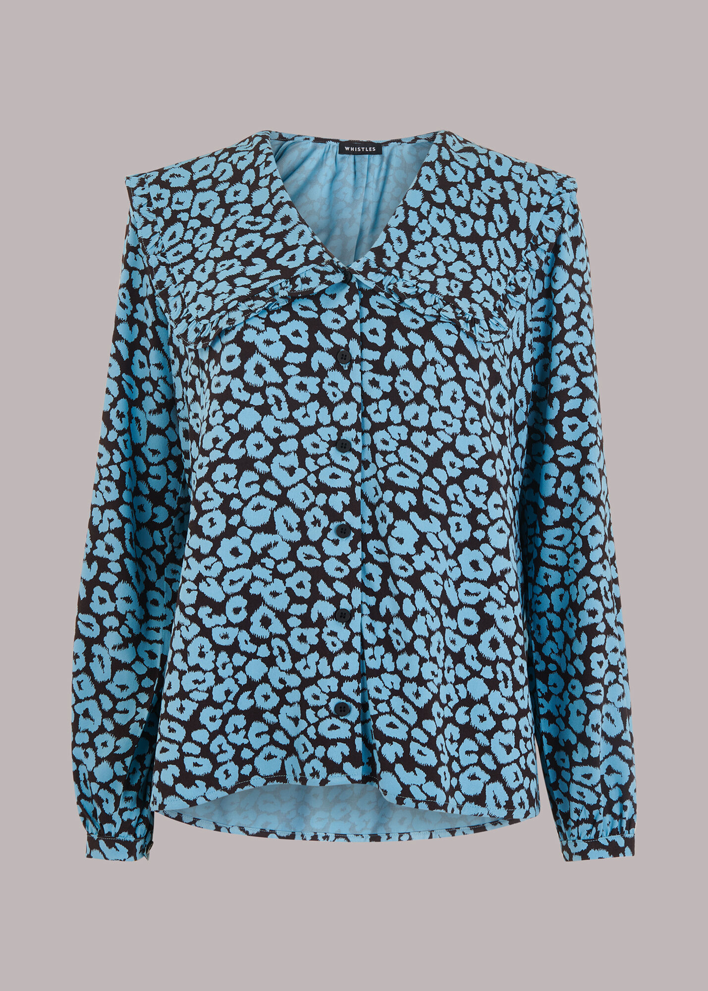 Blue/Multi Fuzzy Leopard Collar Top | WHISTLES | Whistles UK