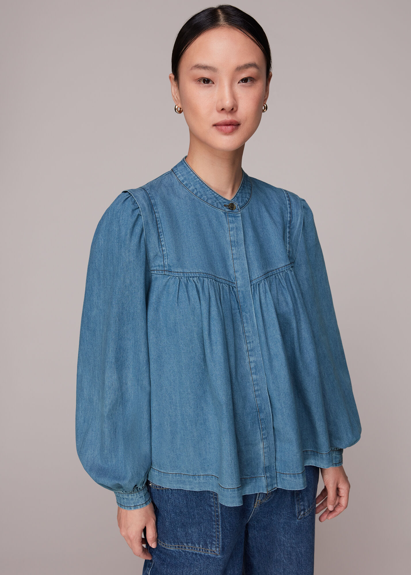 Denim Mollie Chambray Denim Blouse | WHISTLES | Whistles UK