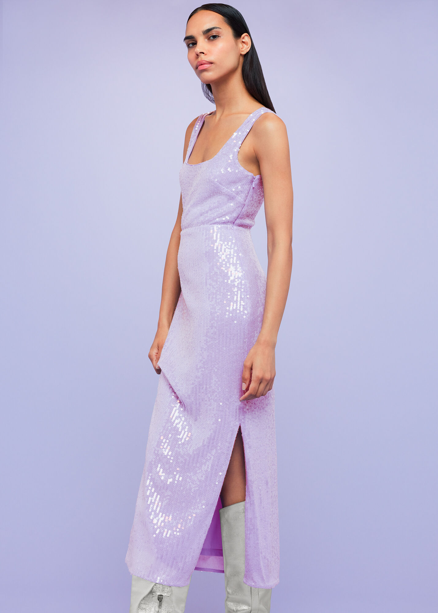 Lilac Sleeveless Sequin Midi Dress With Round Neck | Whistles ...