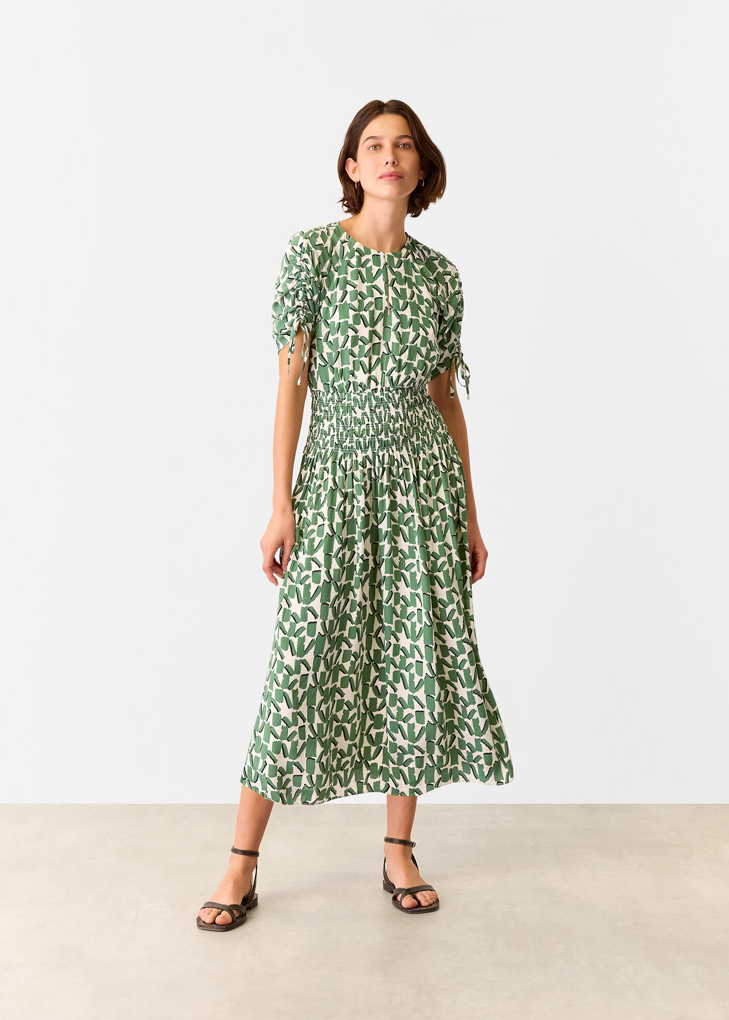 Ivory/Multi Abstract Squares Midi Dress | WHISTLES | Whistles UK