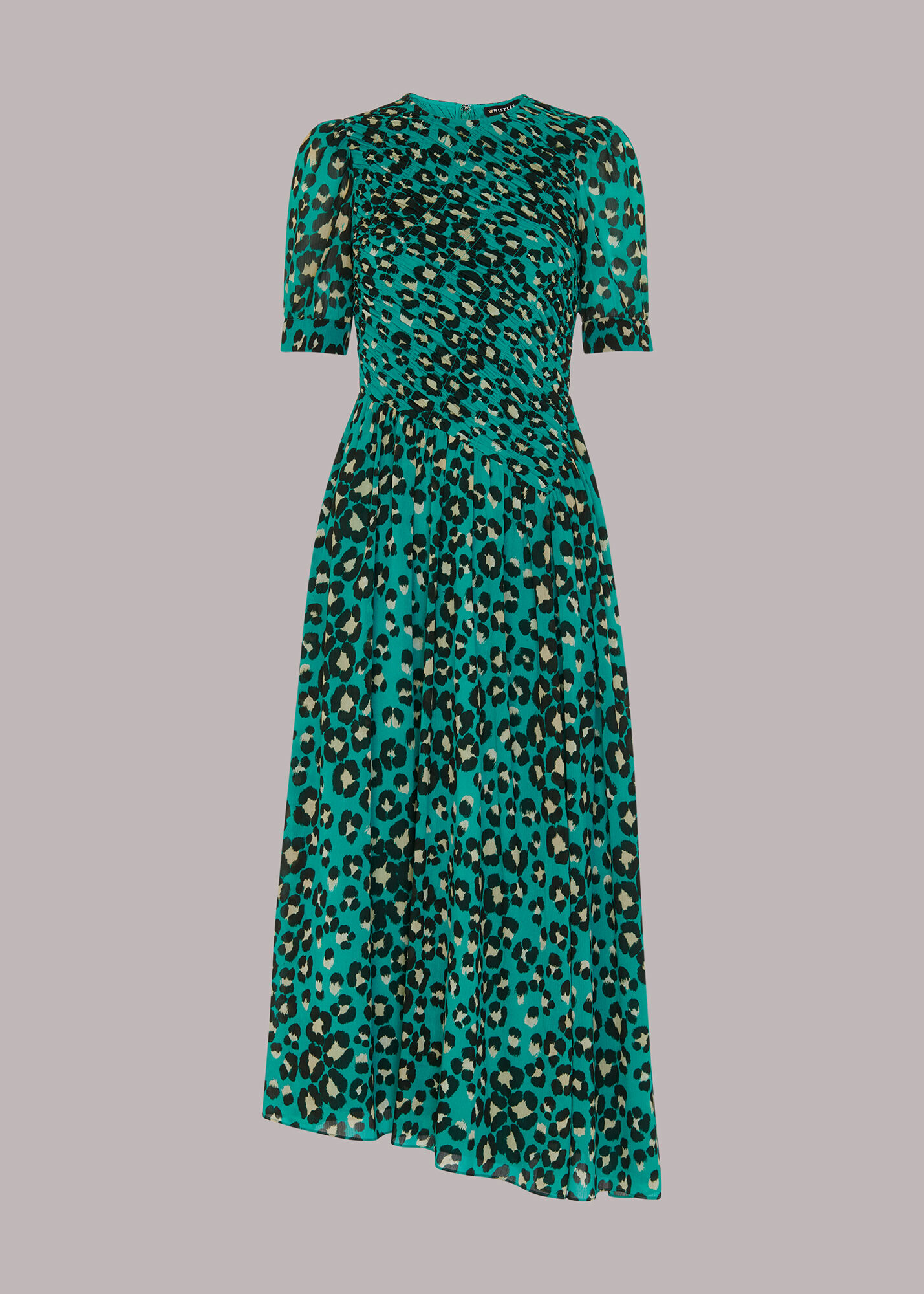 Green/Multi Painted Leopard Shirred Dress | WHISTLES | Whistles AU