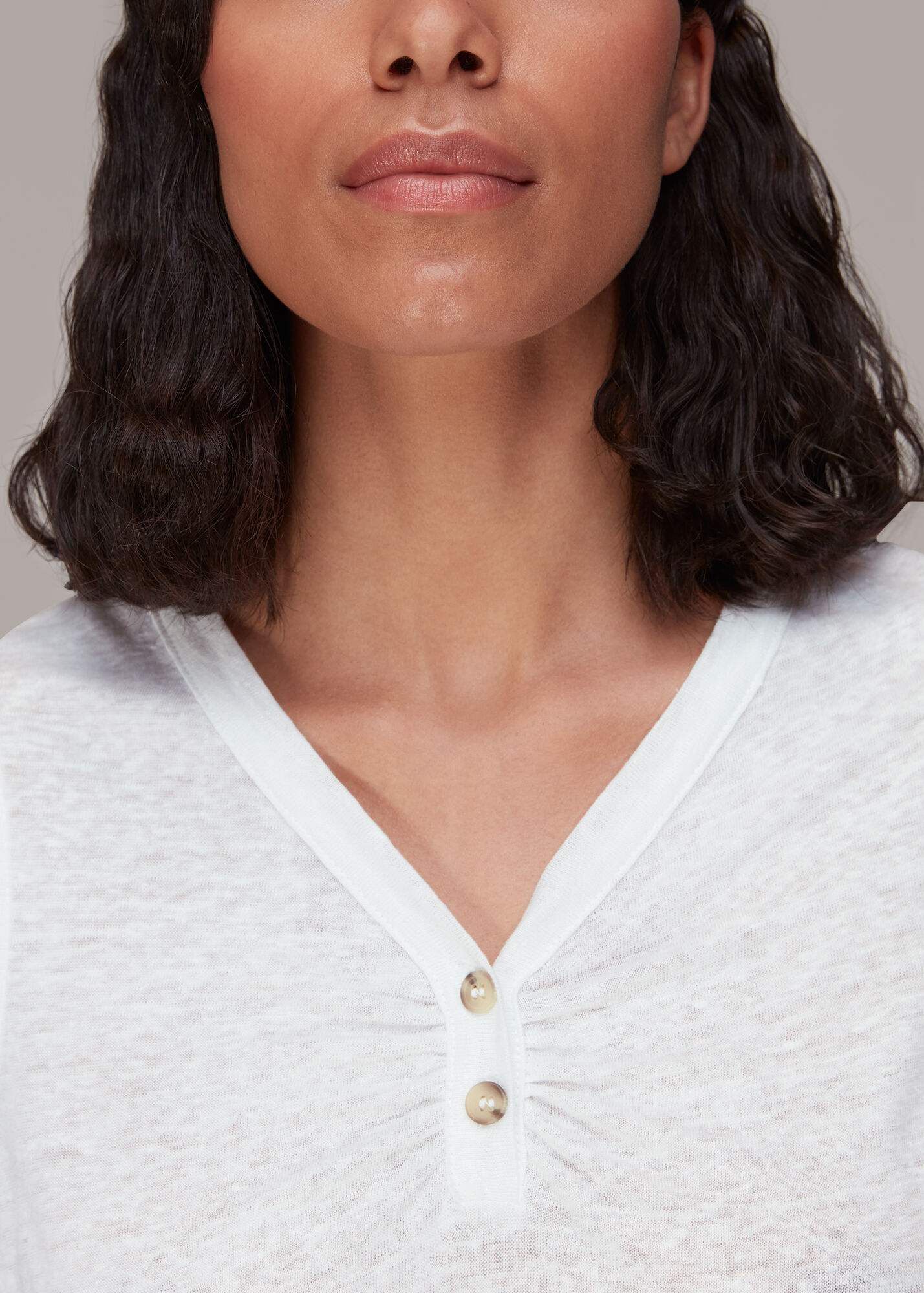 White Cada Button Linen Mix Tee | WHISTLES | Whistles UK