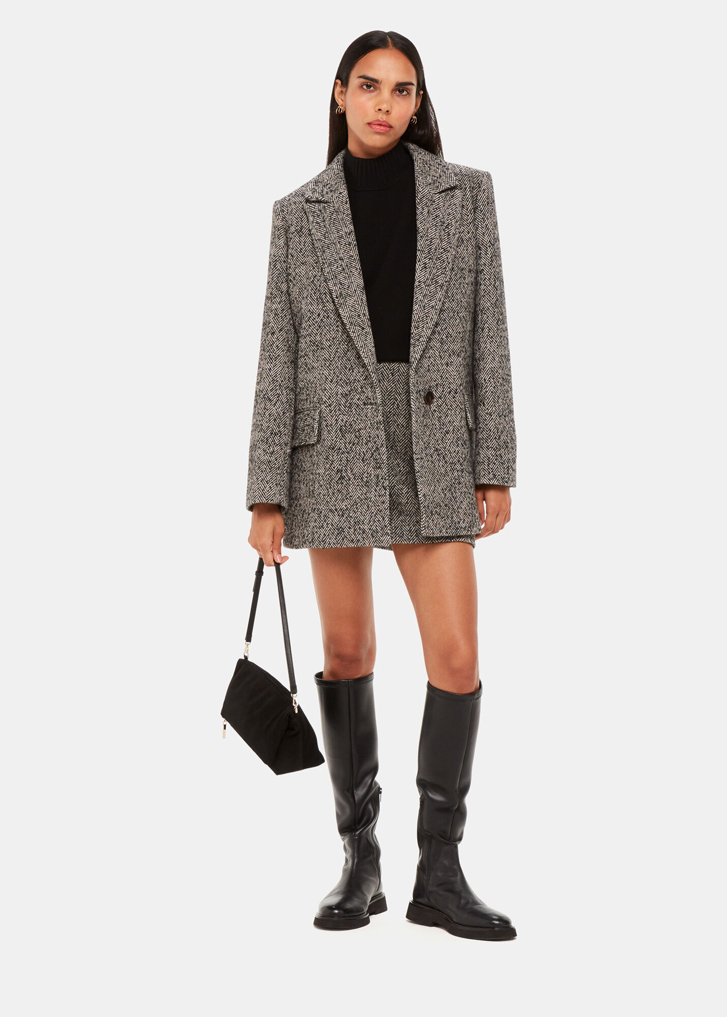 Brown/Multi Herringbone Wool Mini Skirt | WHISTLES | Whistles UK