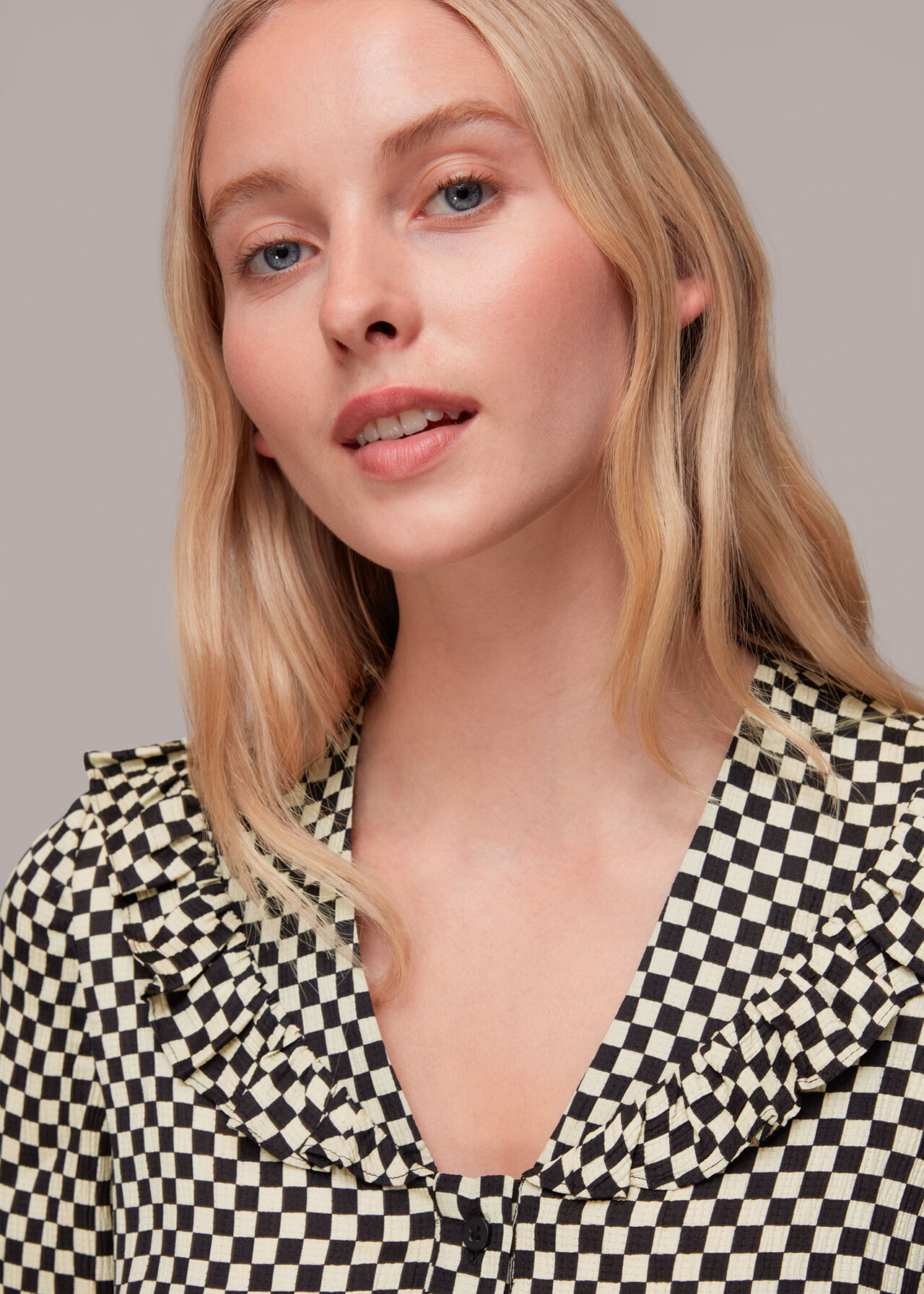 Black/Multi Checkerboard Collar Detail Top | WHISTLES