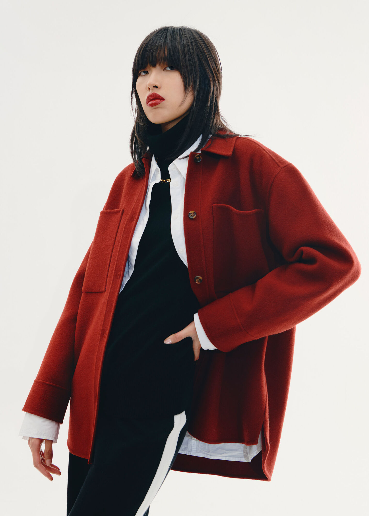 Dark Red Classic Wool Overshirt | WHISTLES | Whistles UK