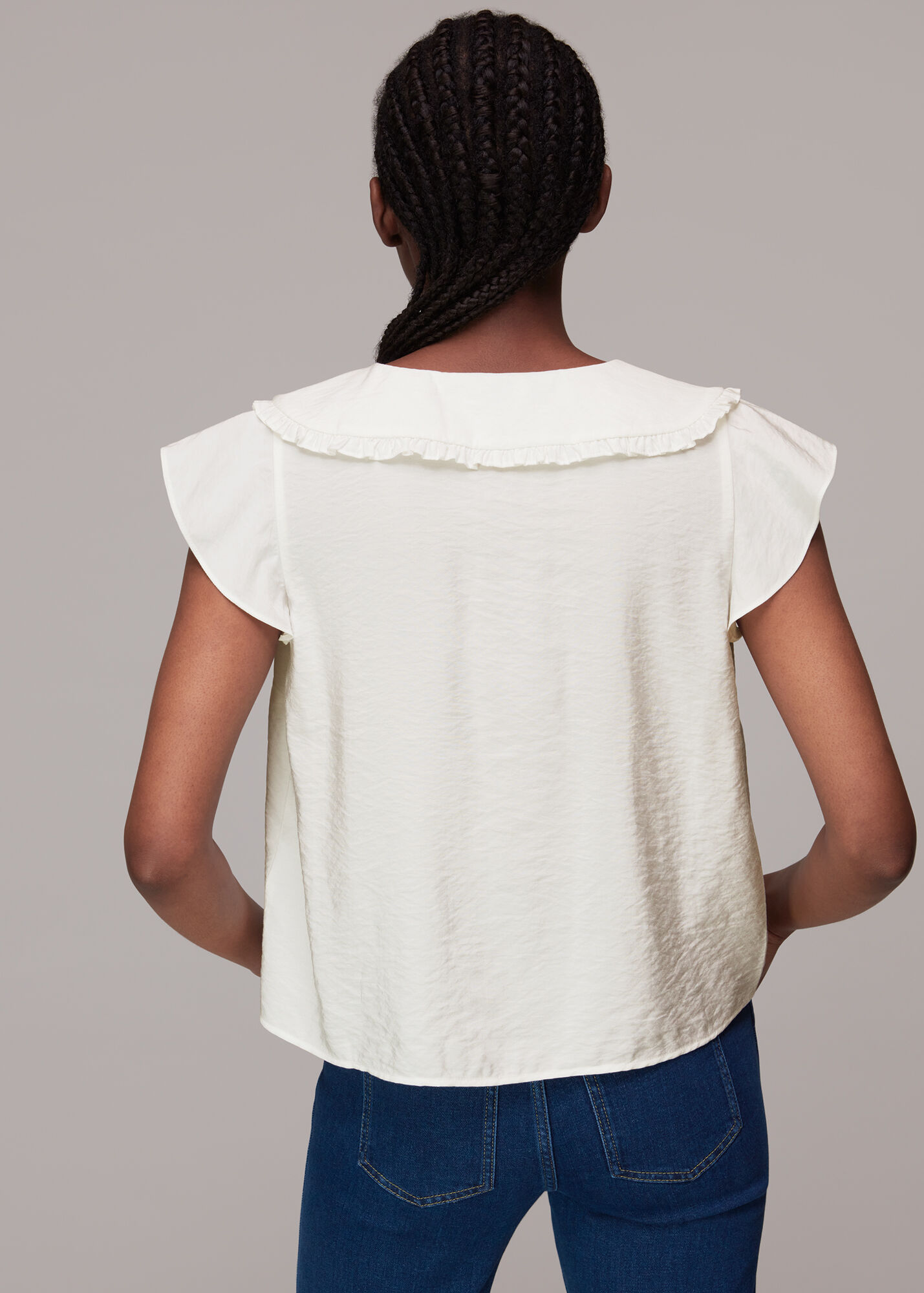 White Short Sleeve Top With Lace Trimmed Collar | Whistles | Whistles UK