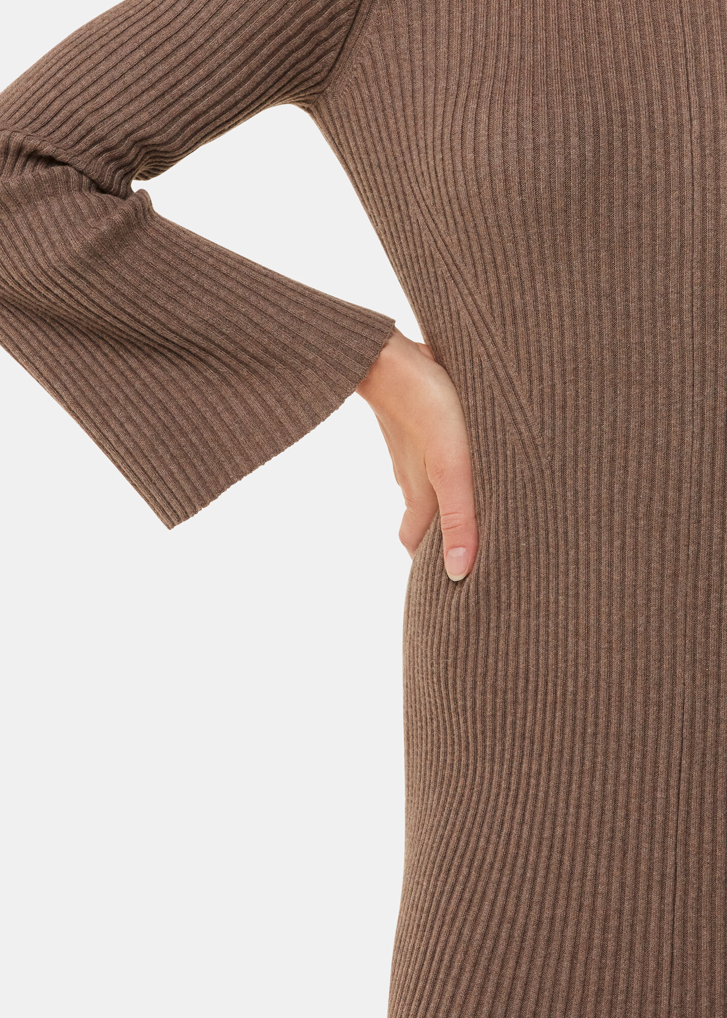 Women's Taupe Fit & Flare Ribbed Knit Dress | Whistles UK